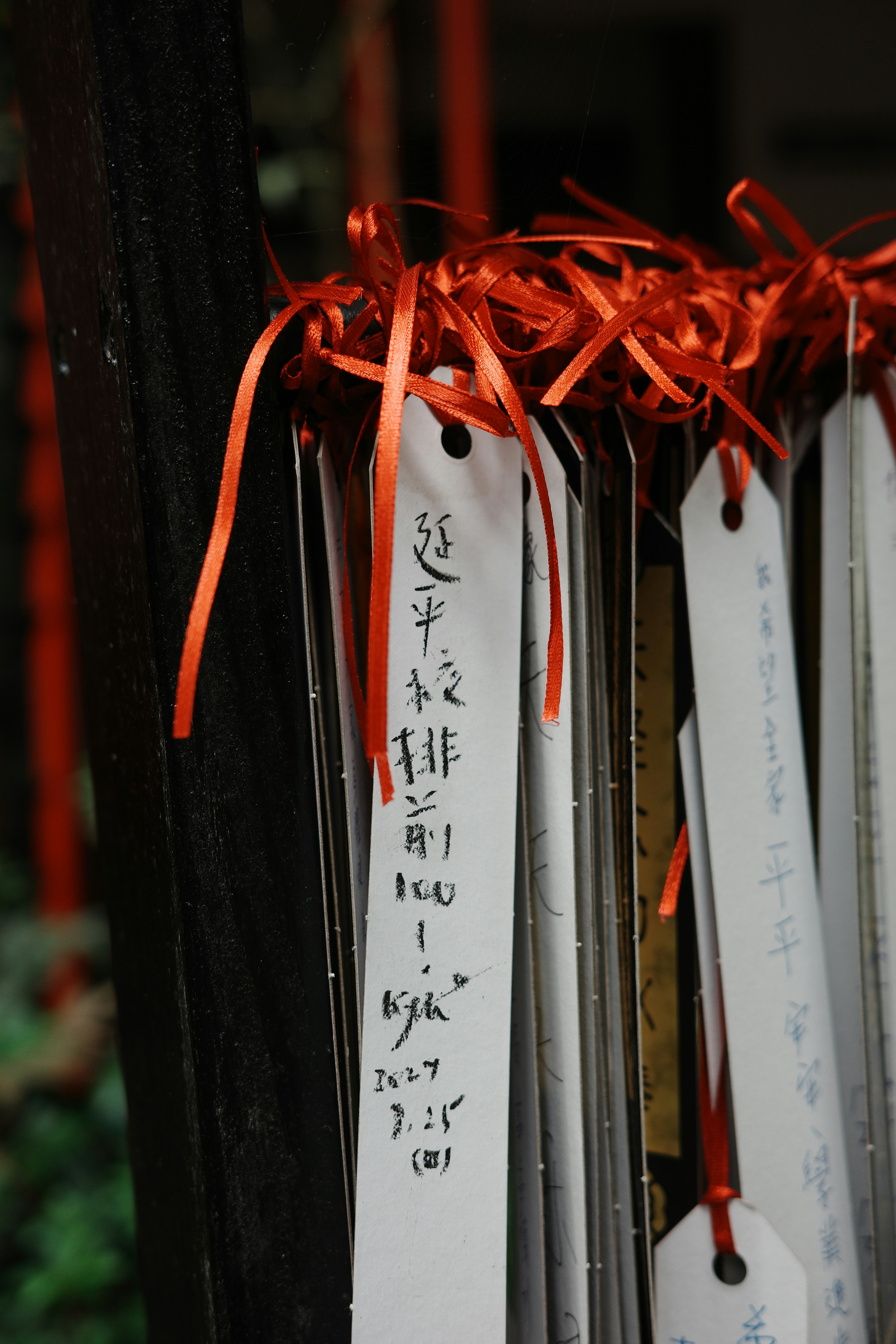Whispers in Red: Vertical Prayer Tags at a Shrine