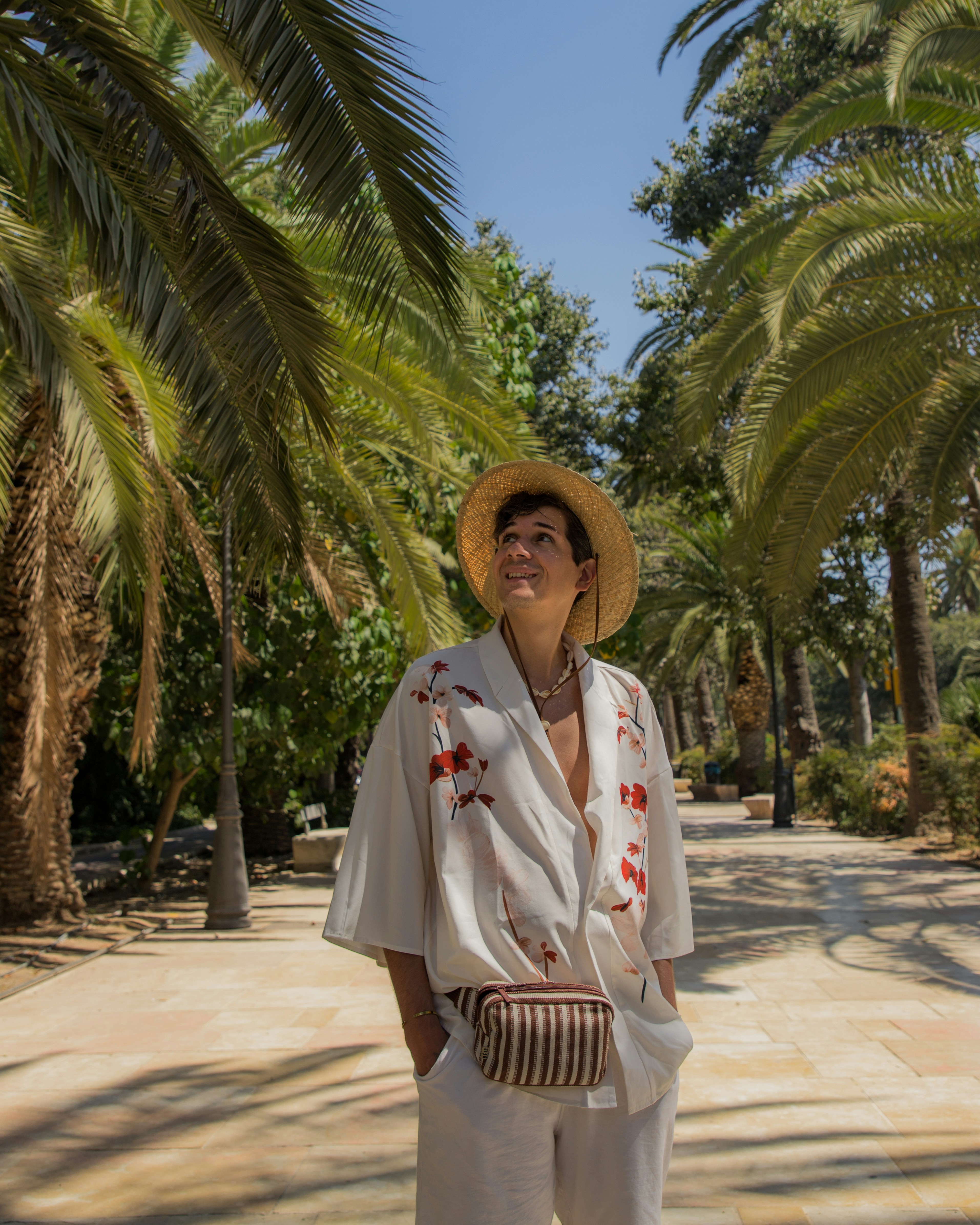 Linen in the Palm Aisle: A Sun-Drenched Portrait