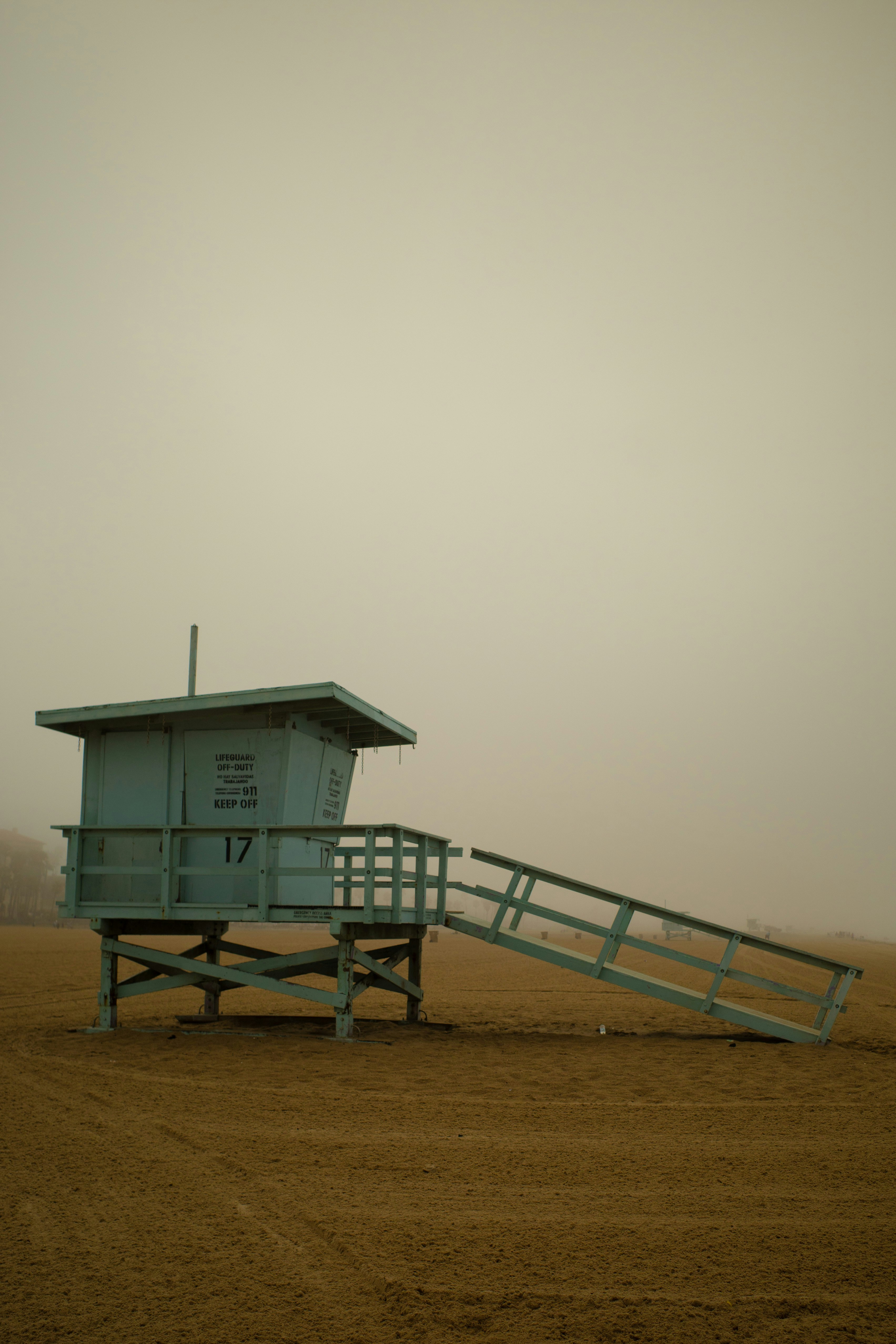 Blue Lifeguard Shack on a Quiet Beach