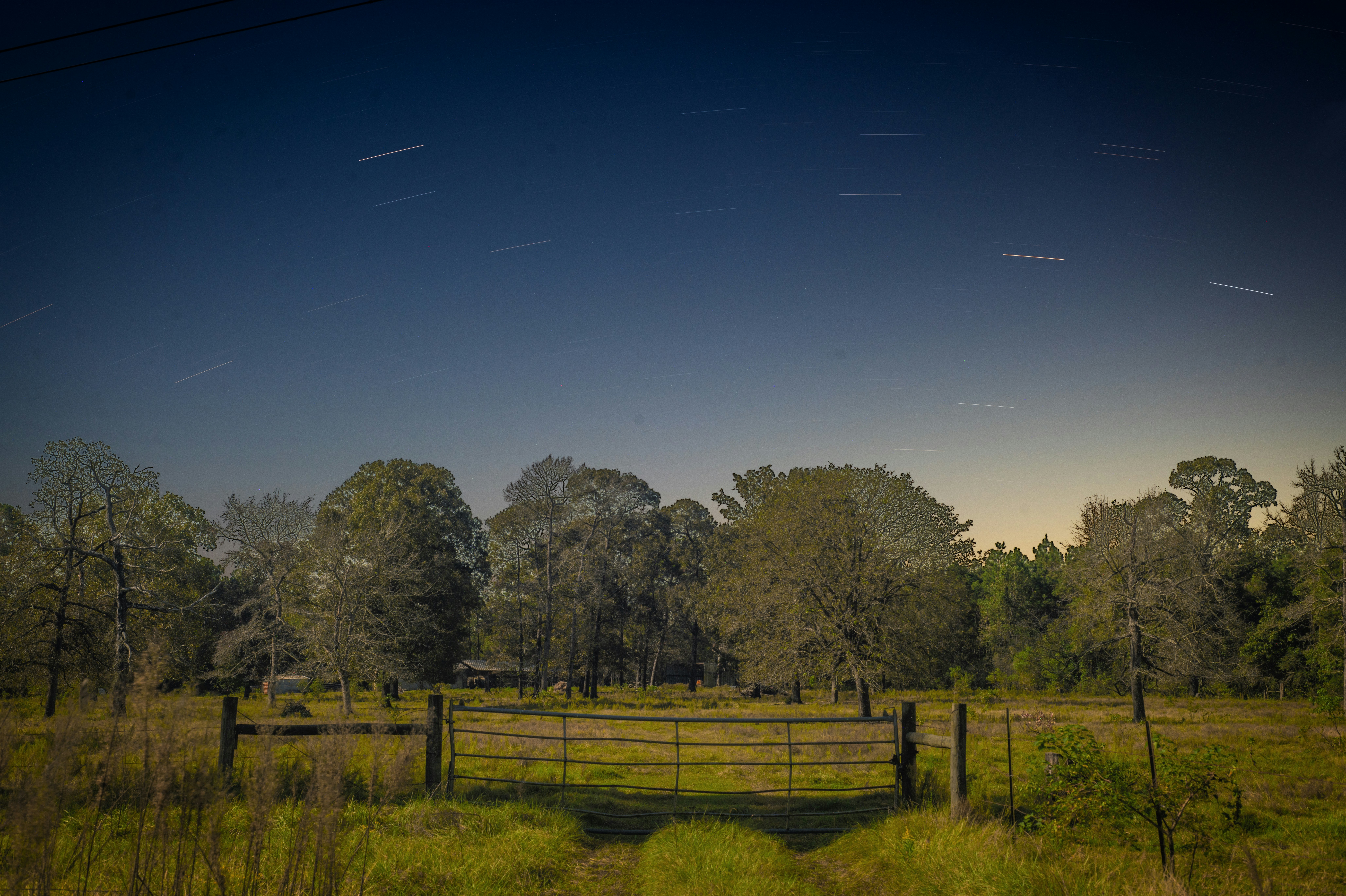 Celestial Trails Over Serene Pasture