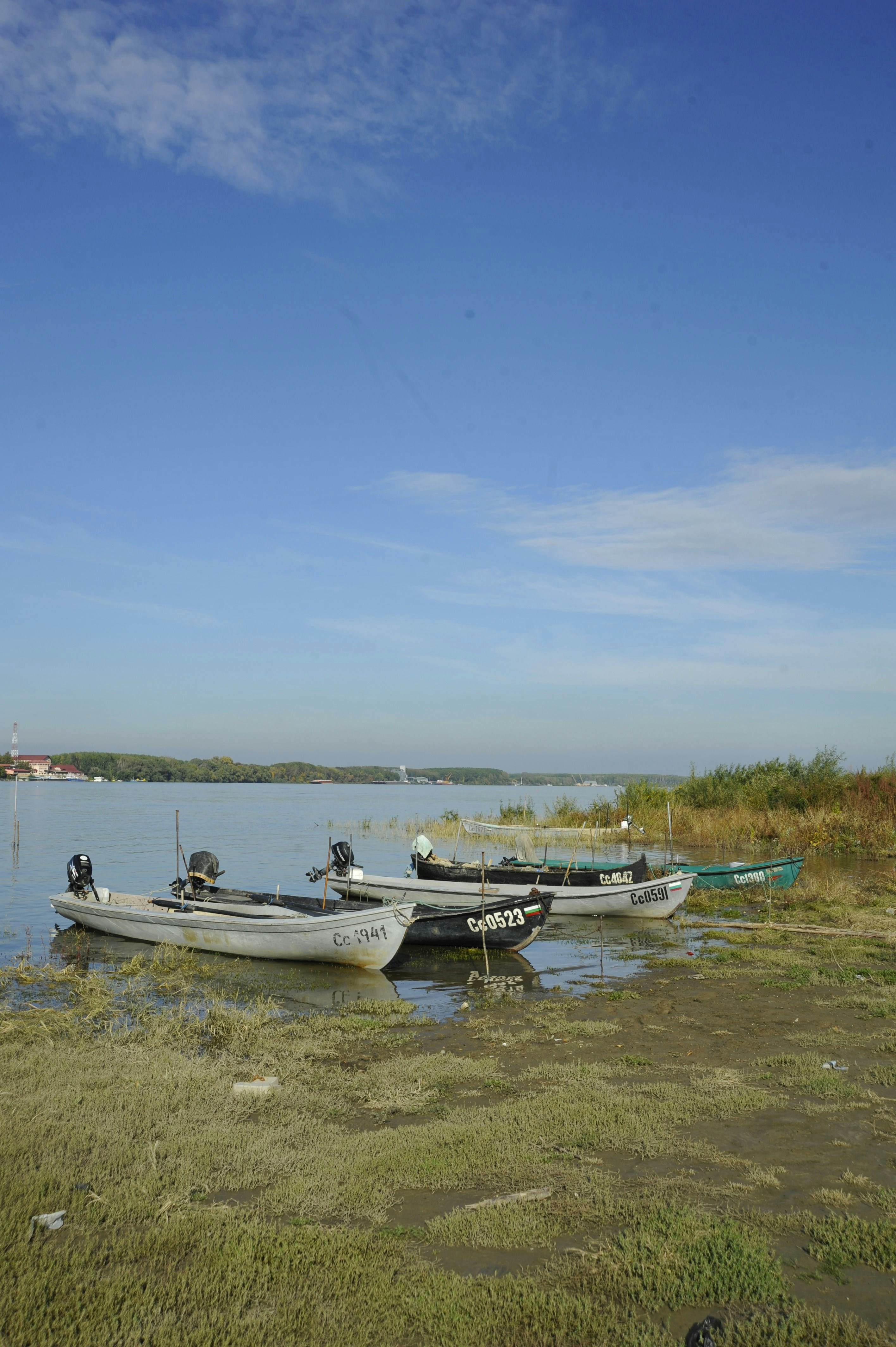 traditional fishing boats on the Danube river, Bulgaria.