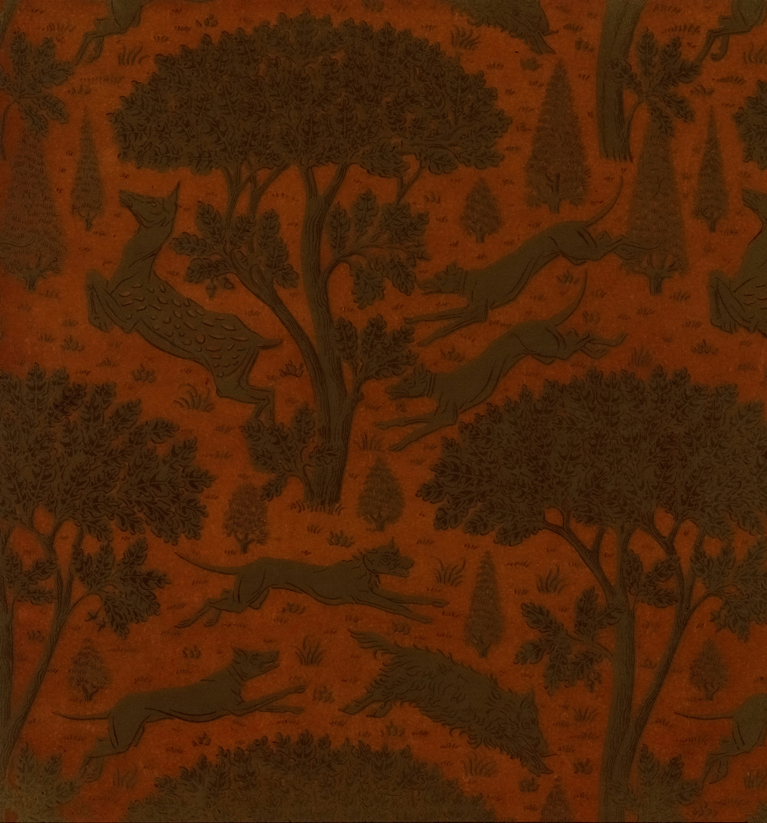 Brown foxes running through trees on orange background photo – Free ...