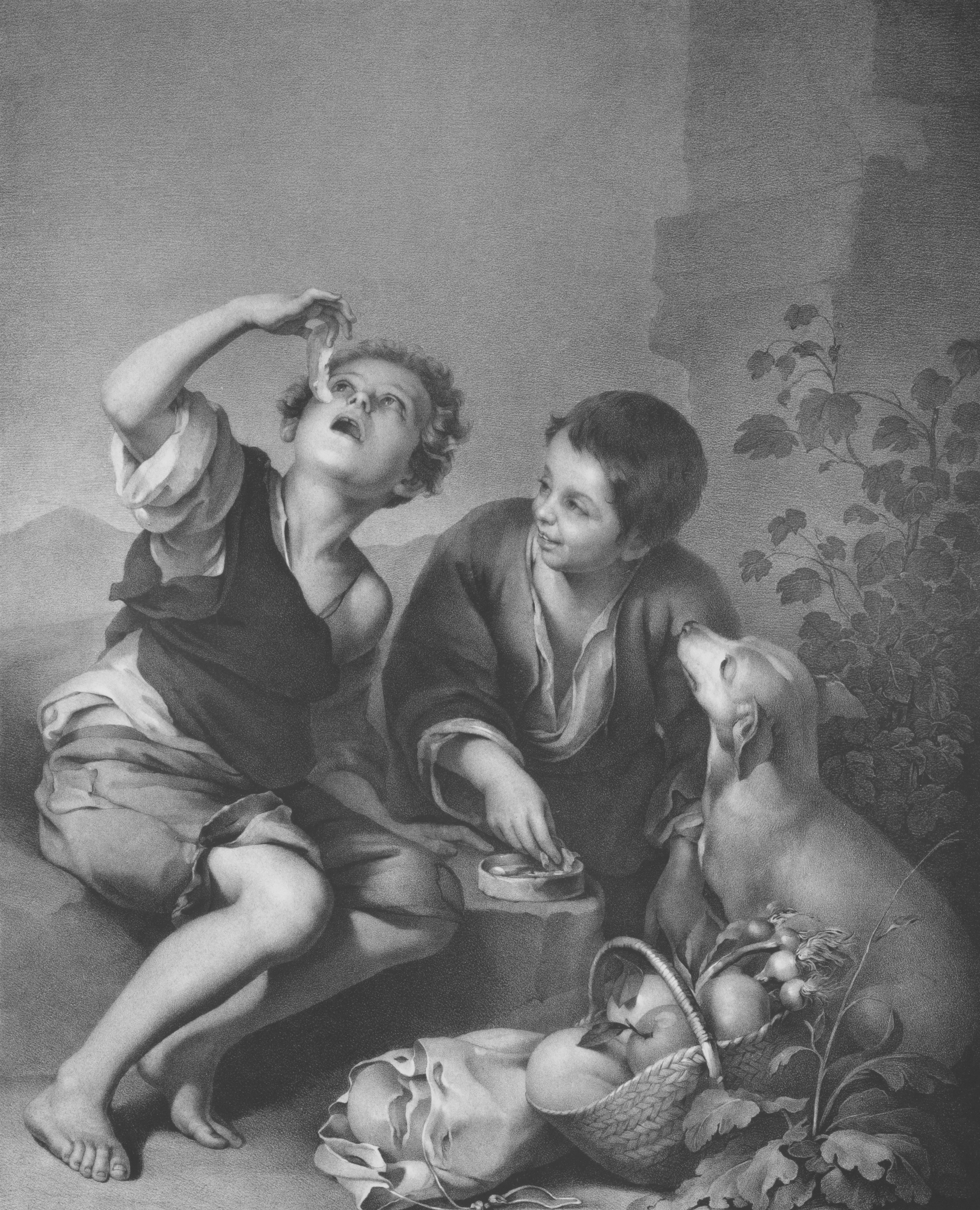 The Miriam and Ira D. Wallach Division of Art, Prints and Photographs: Art & Architecture Collection, The New York Public Library. "After children eating sweets, original by Murillo." The New York Public Library Digital Collections. 1837 - 1842. https://digitalcollections.nypl.org/items/510d47e3-3e51-a3d9-e040-e00a18064a99