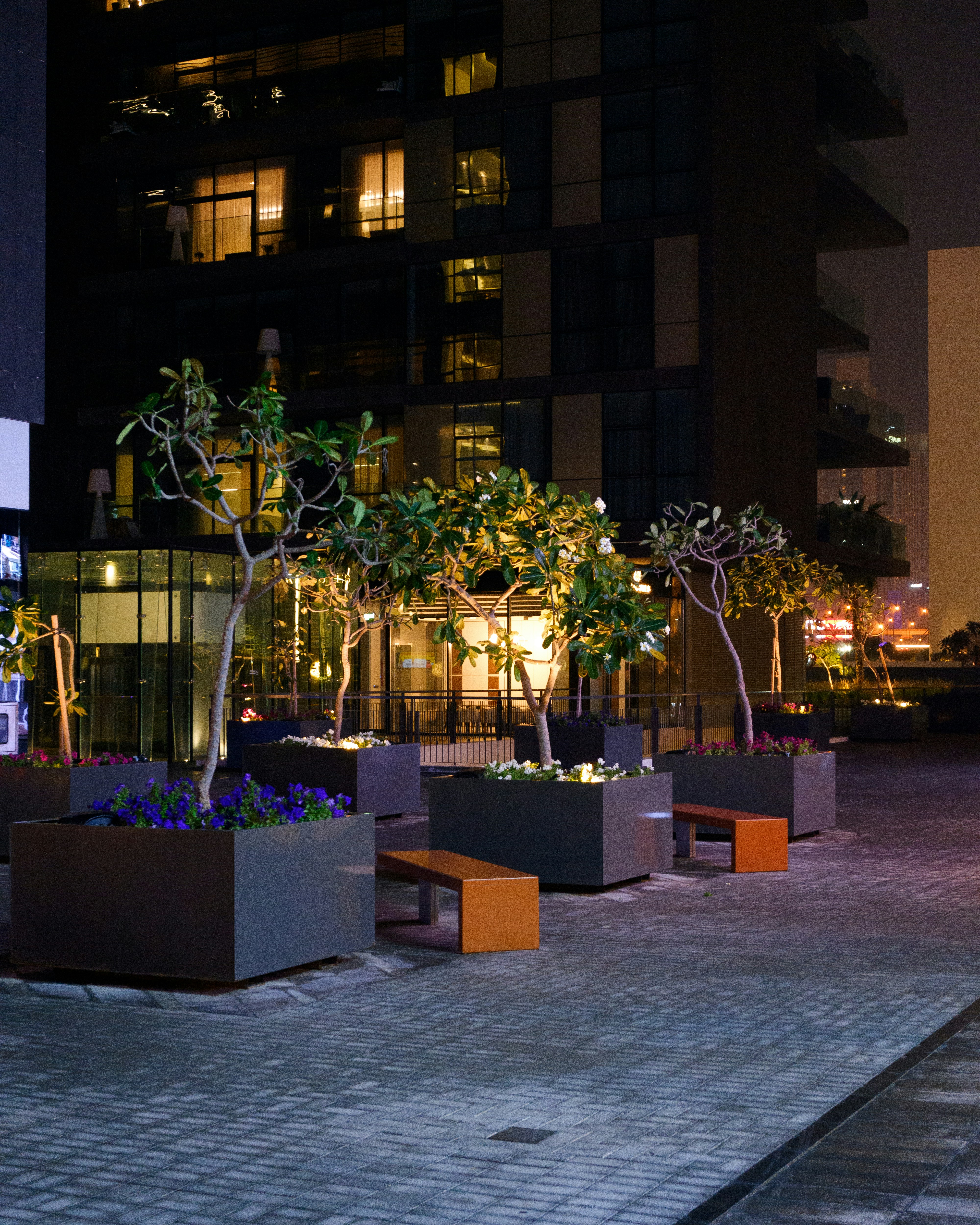 A row of planters sitting on the side of a road photo – Free City Image ...