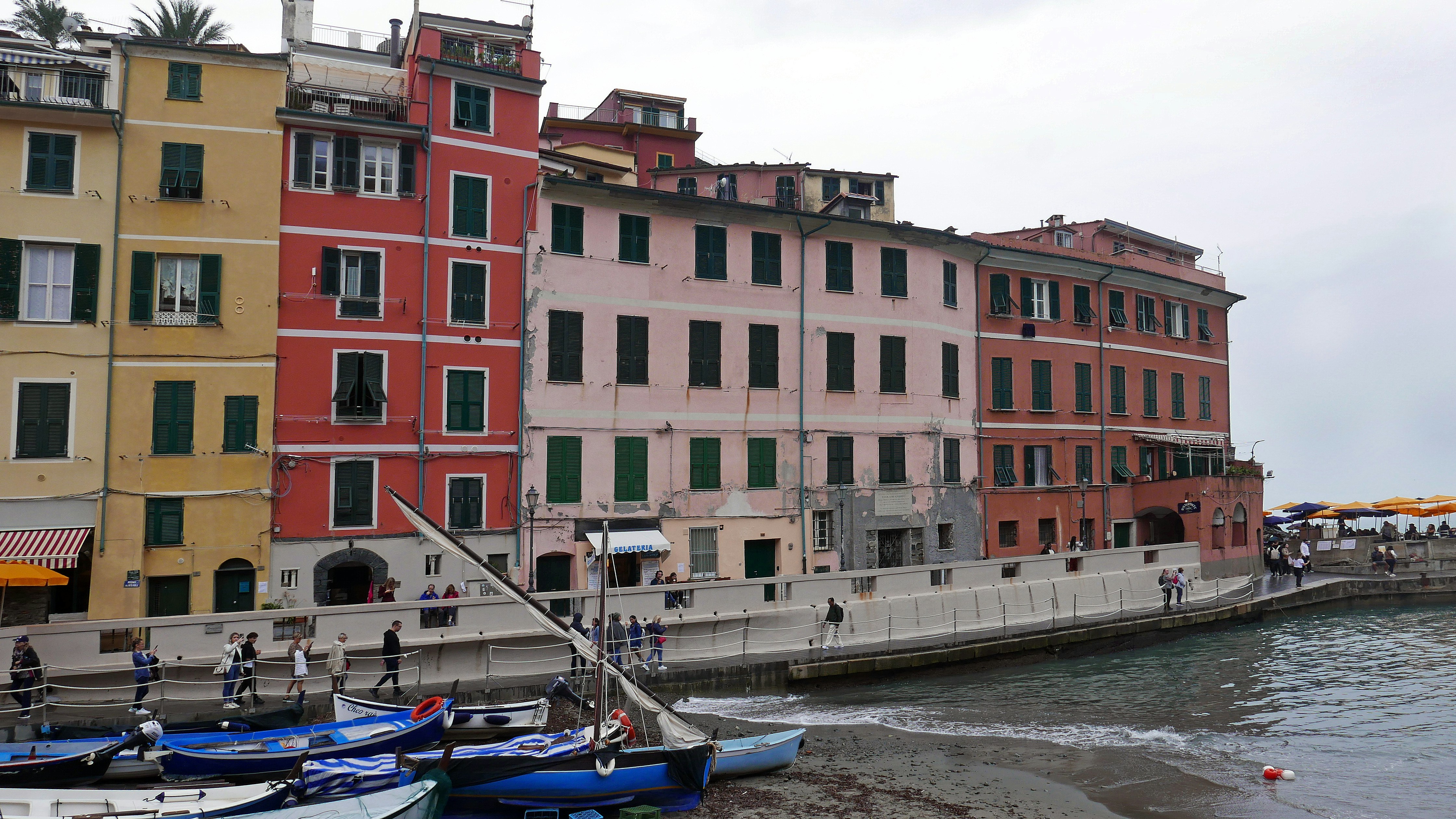 Colorful waterfront facades along the Italian harbor
