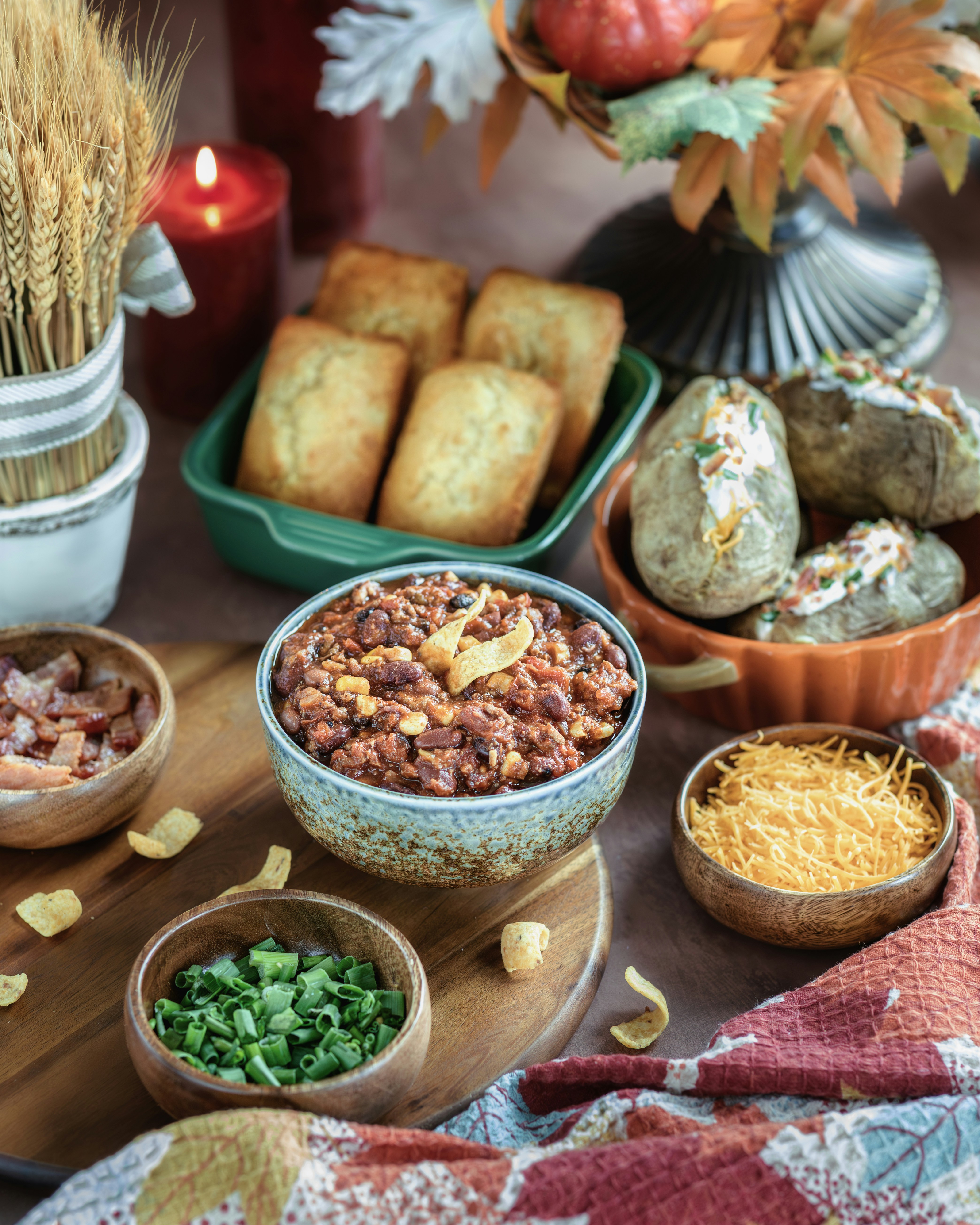 Central Crunch Bowl Anchors a Rustic Autumn Spread
