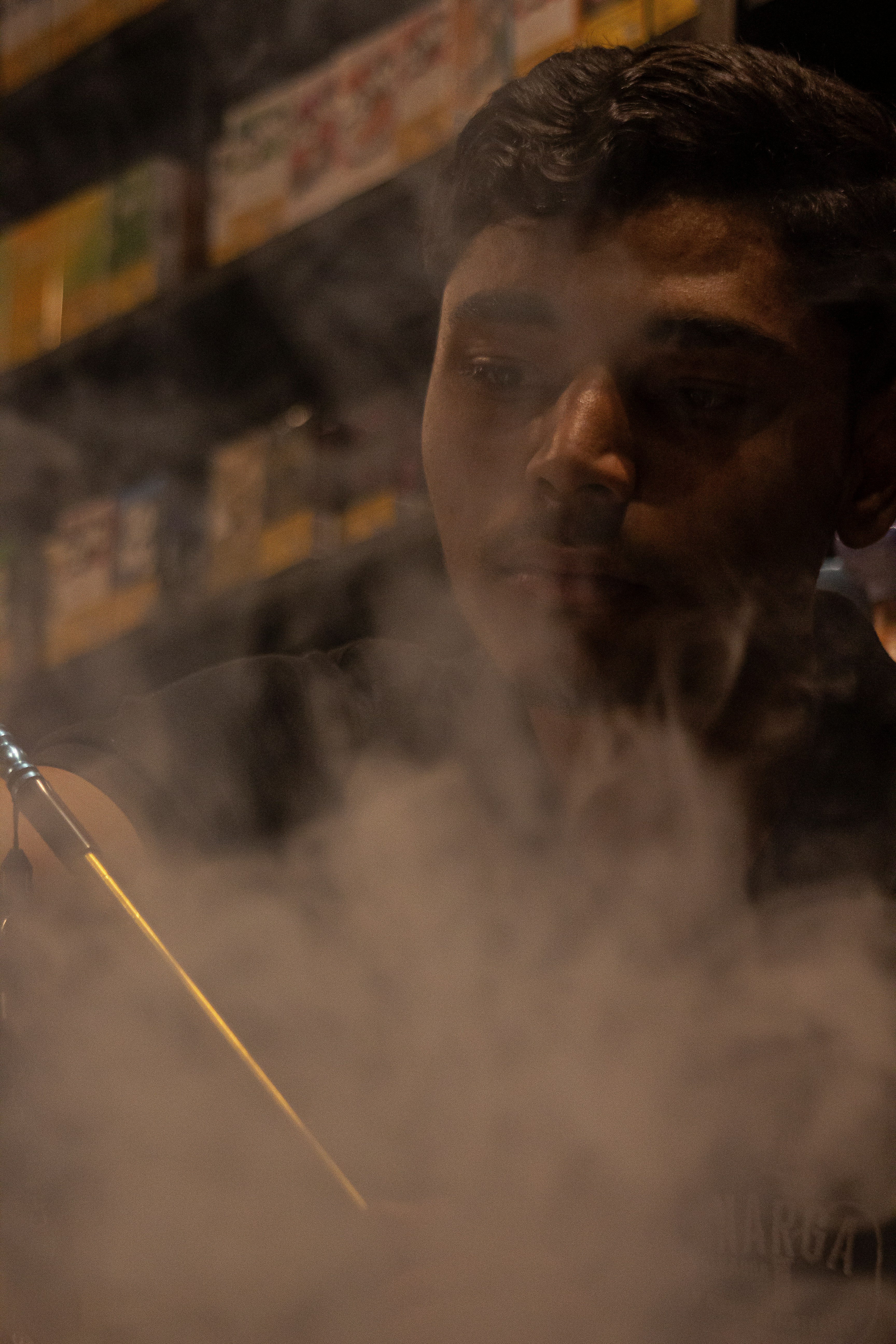 Smoke, Mic, and a Quiet Gaze: Dim Club Portrait
