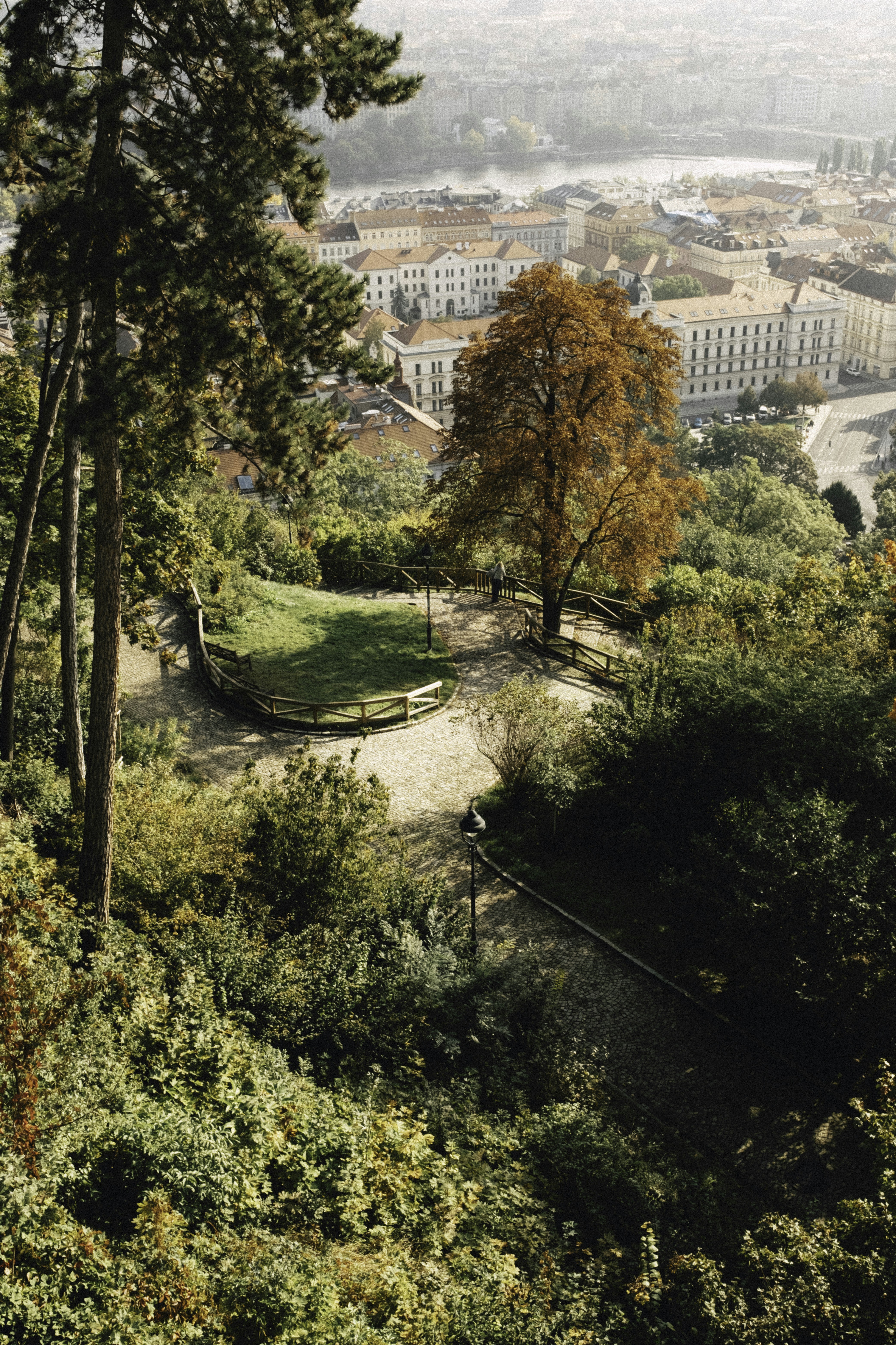 Autumn Vista: Park Terrace Overlooking a Quiet City