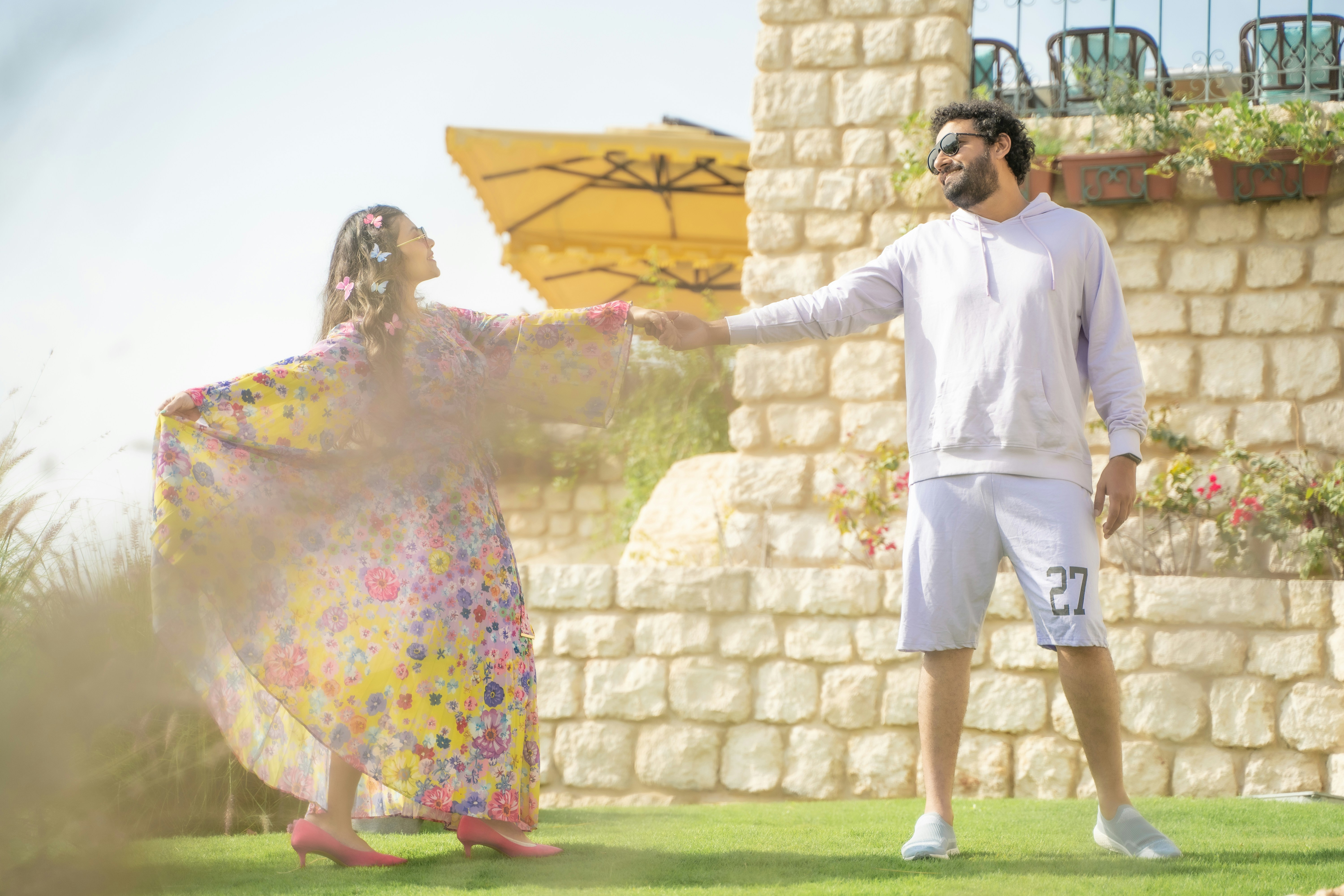 Yellow-Flowing Gesture by the Stone Terrace