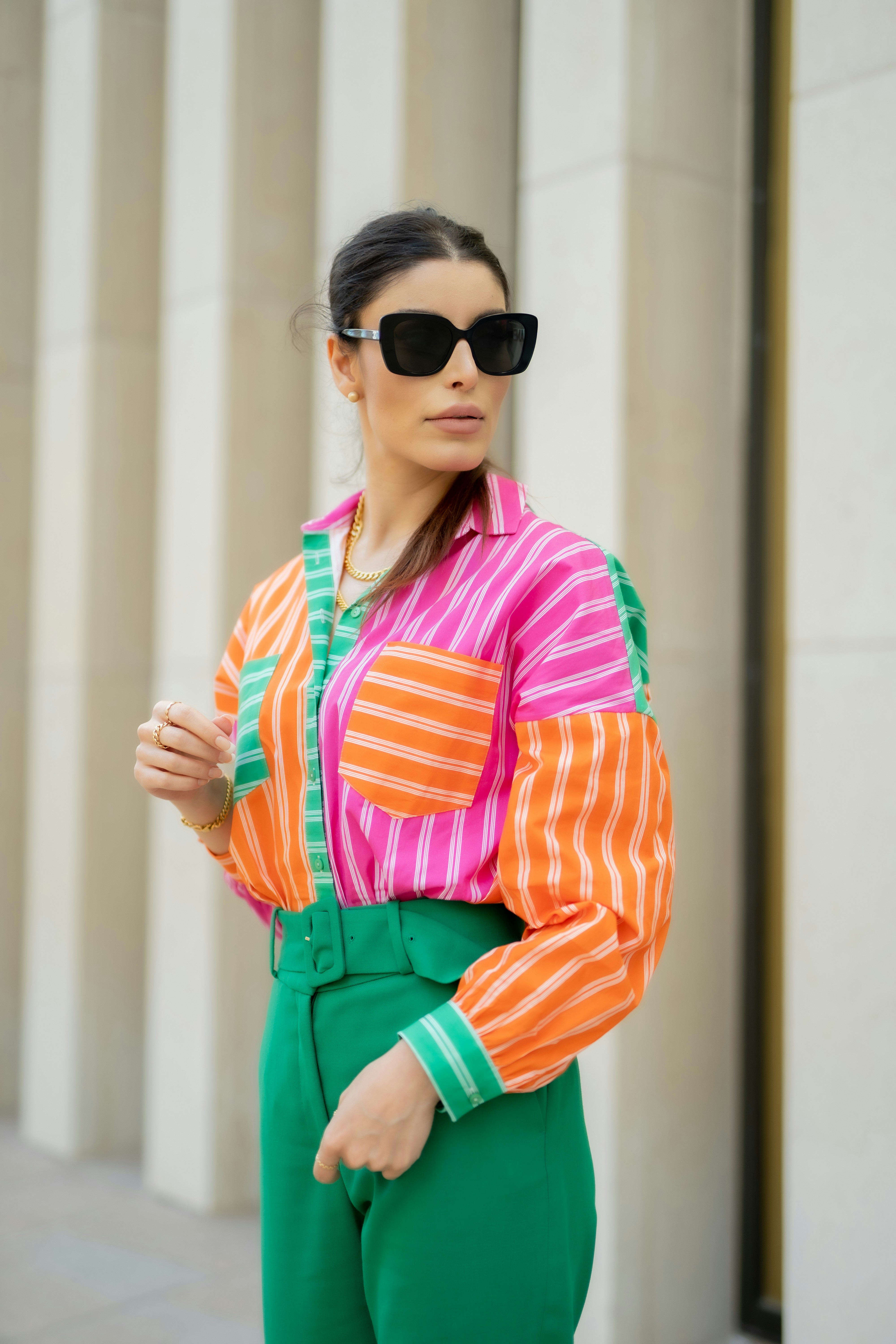 Vivid Style in a Color-Blocked Ensemble