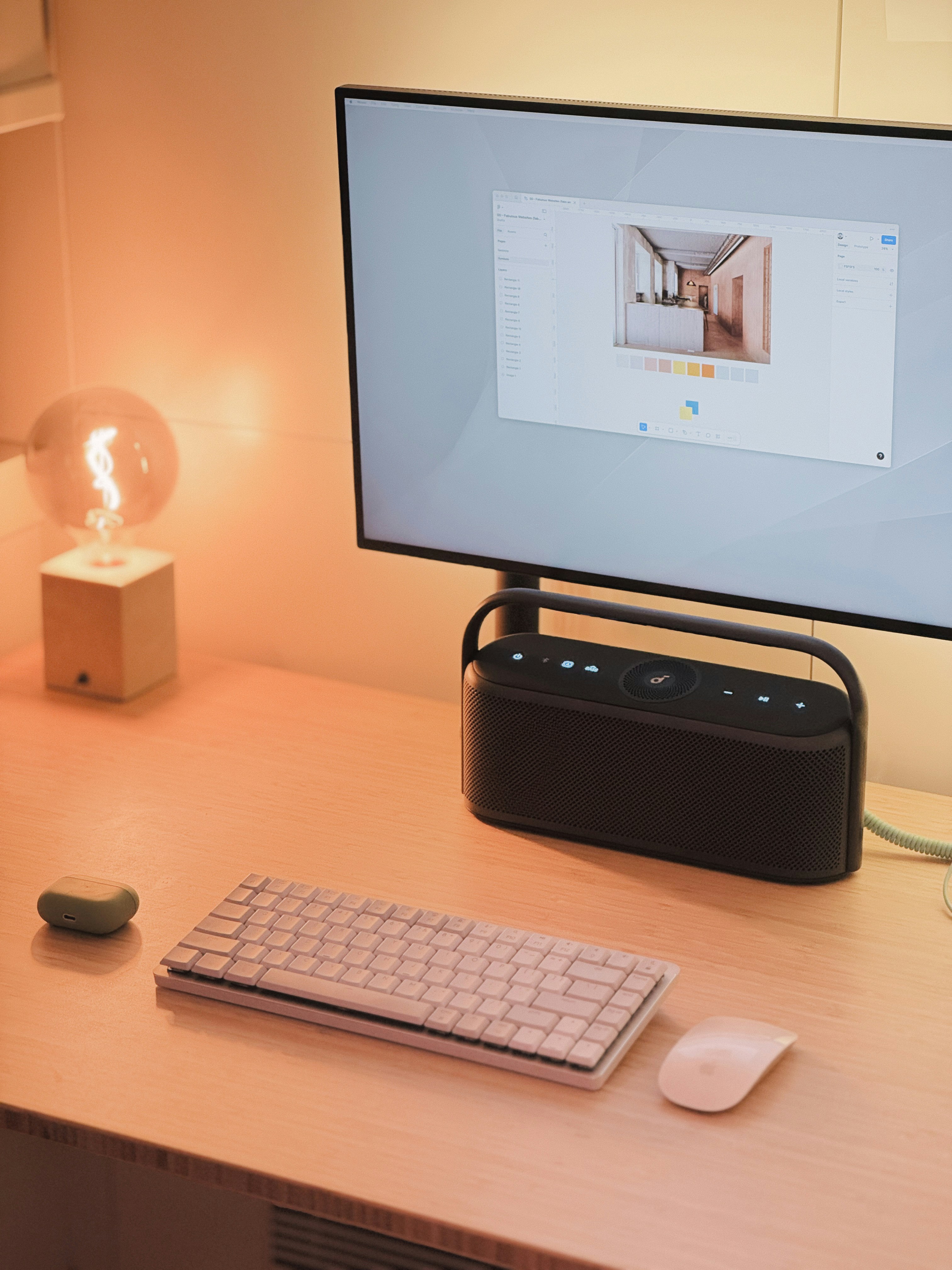 Amber-Glow Desk: A Compact Monitor-Centric Workspace