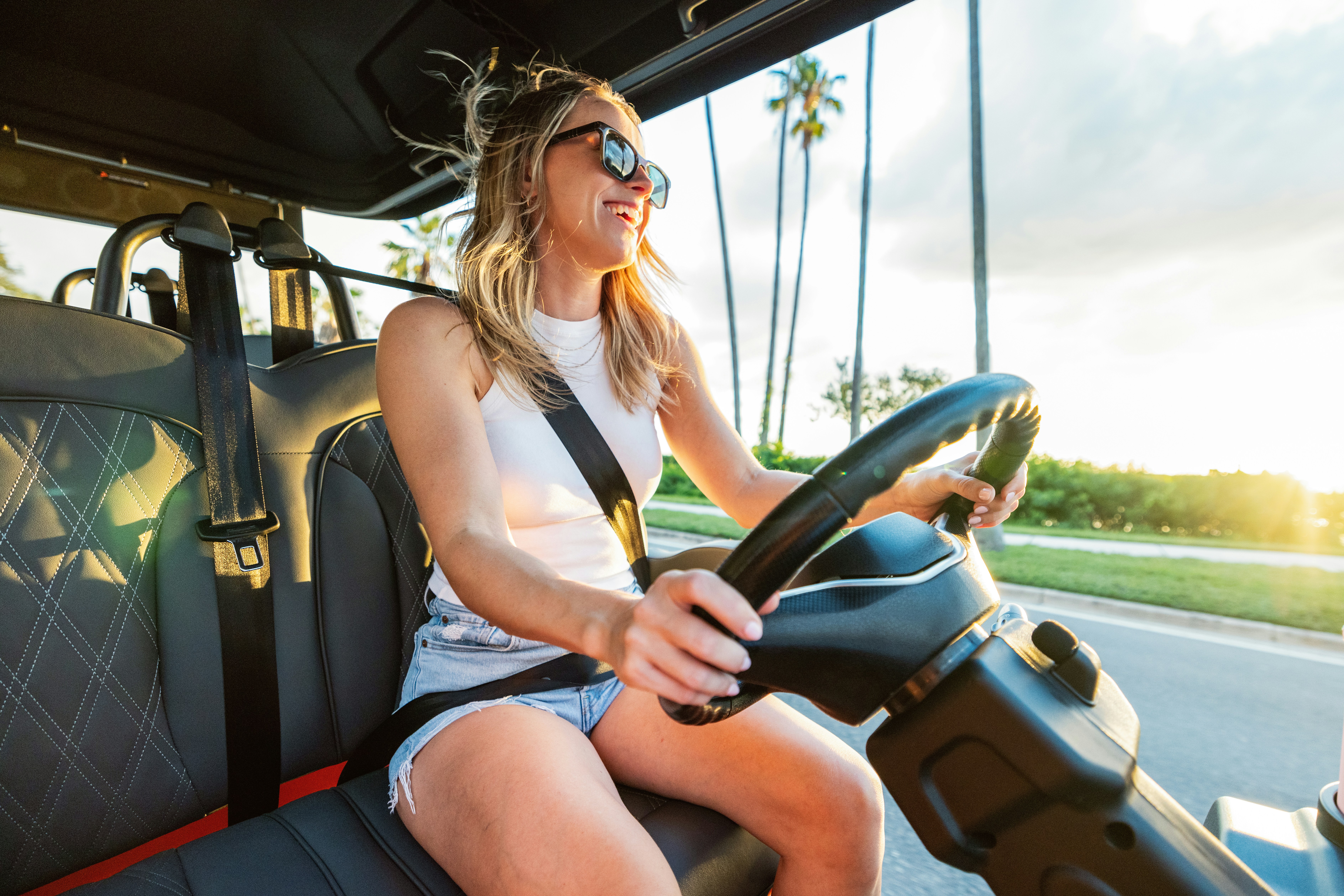 Sunlit Drive: A Sun-Glint Portrait Behind the Wheel