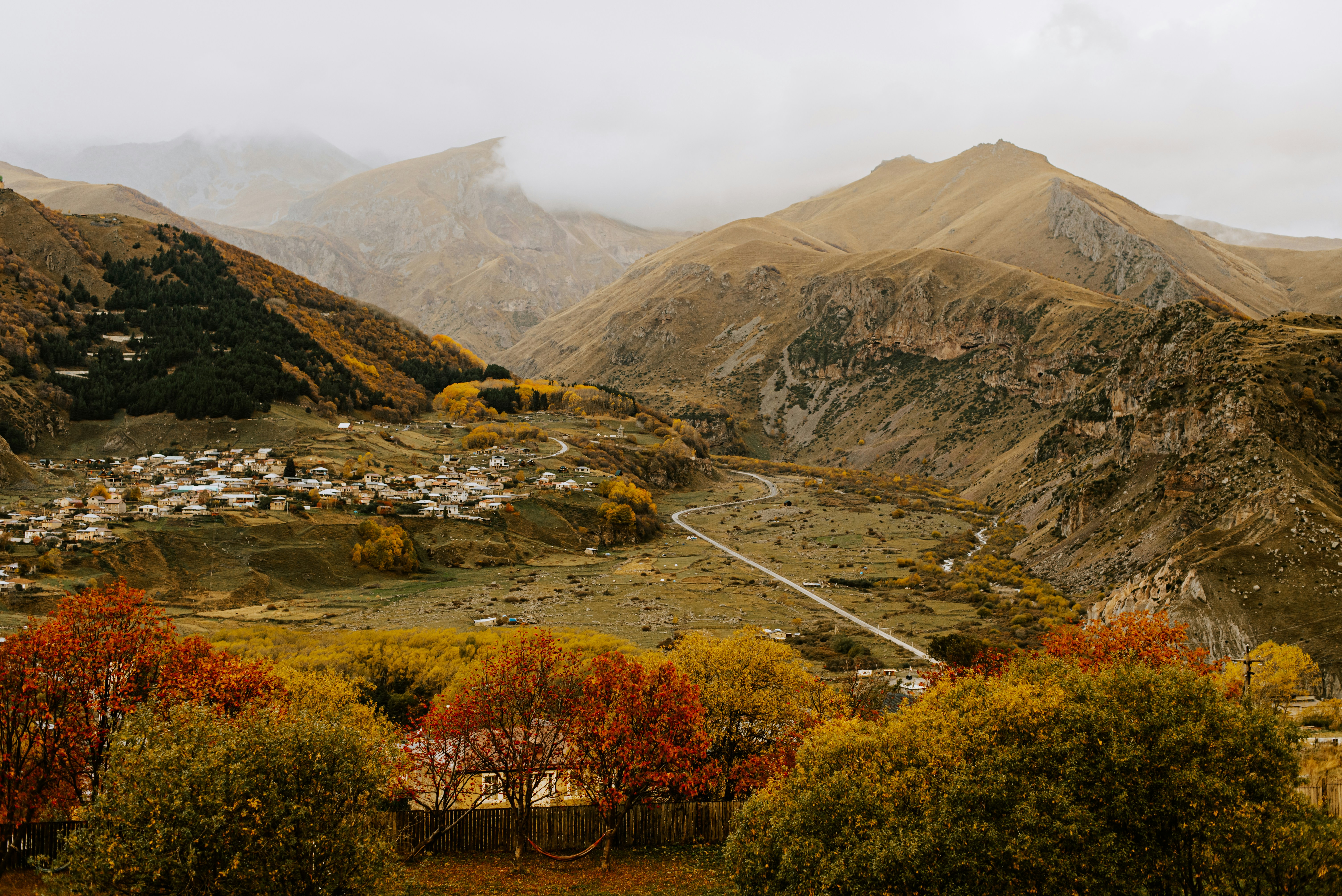 Autumn Village Nestled in Filmable Valleys