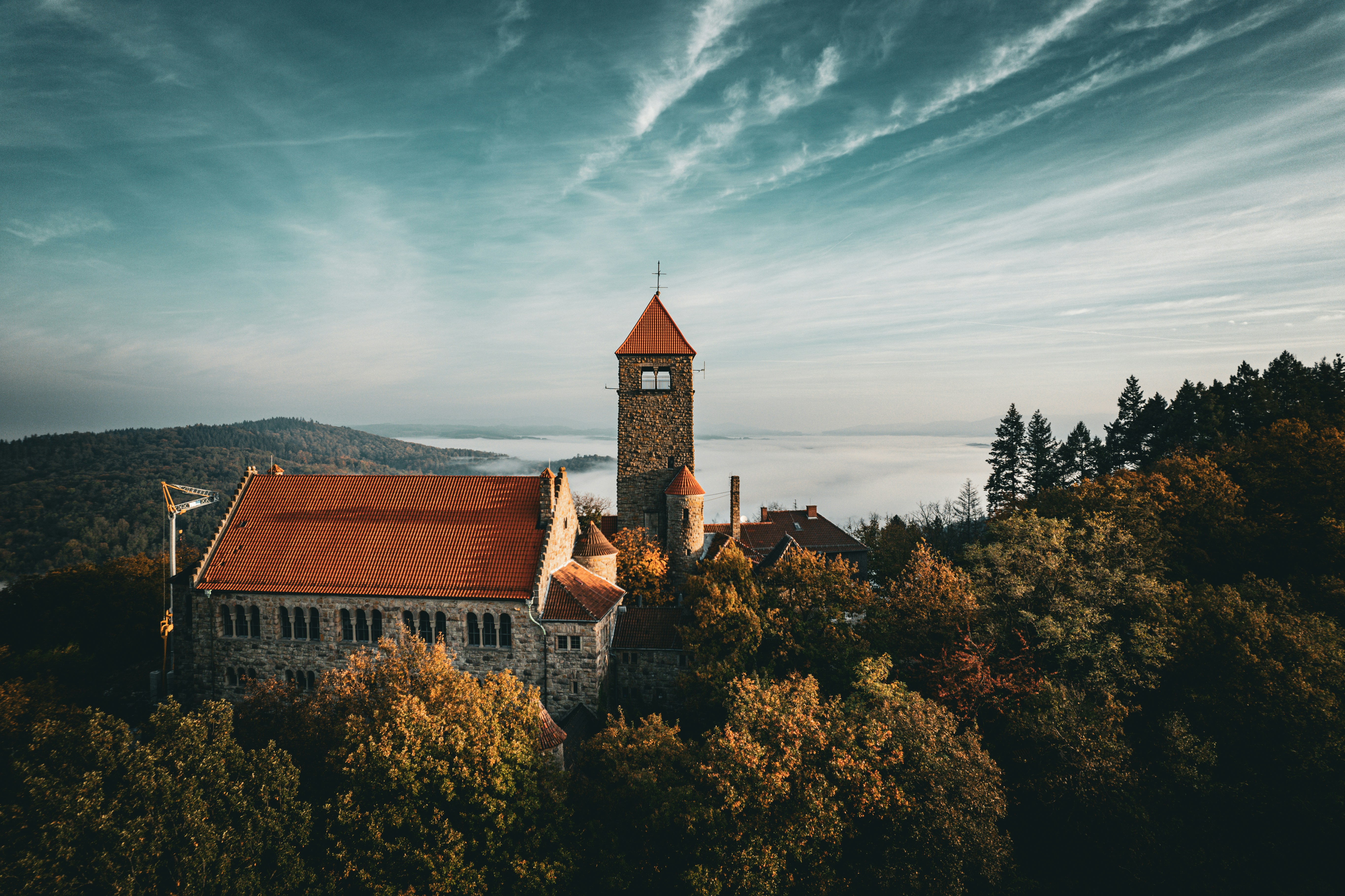 An aerial view of a church surrounded by trees photo – Free 69 weinheim ...