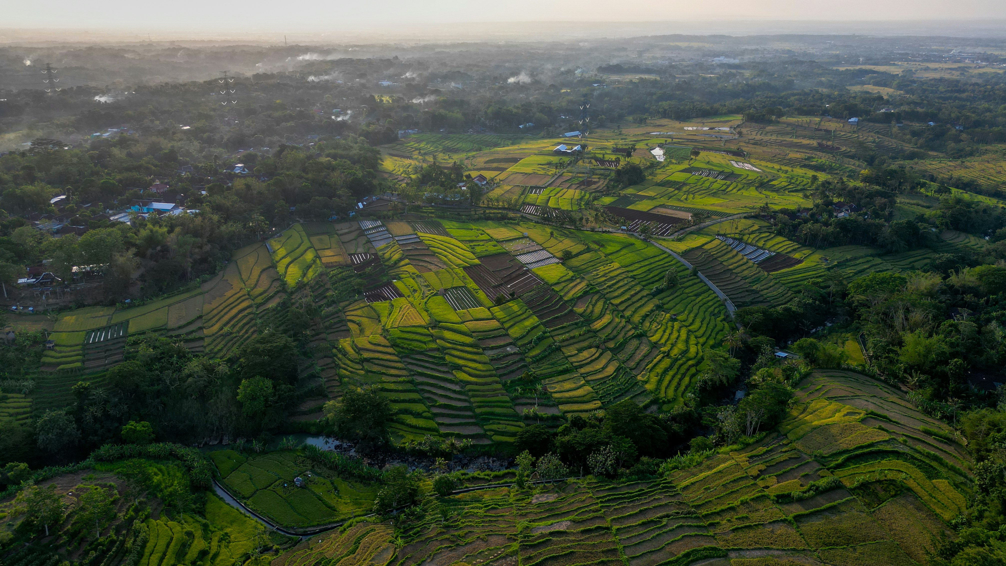 An aerial view of a lush green valley photo – Free Central java Image ...