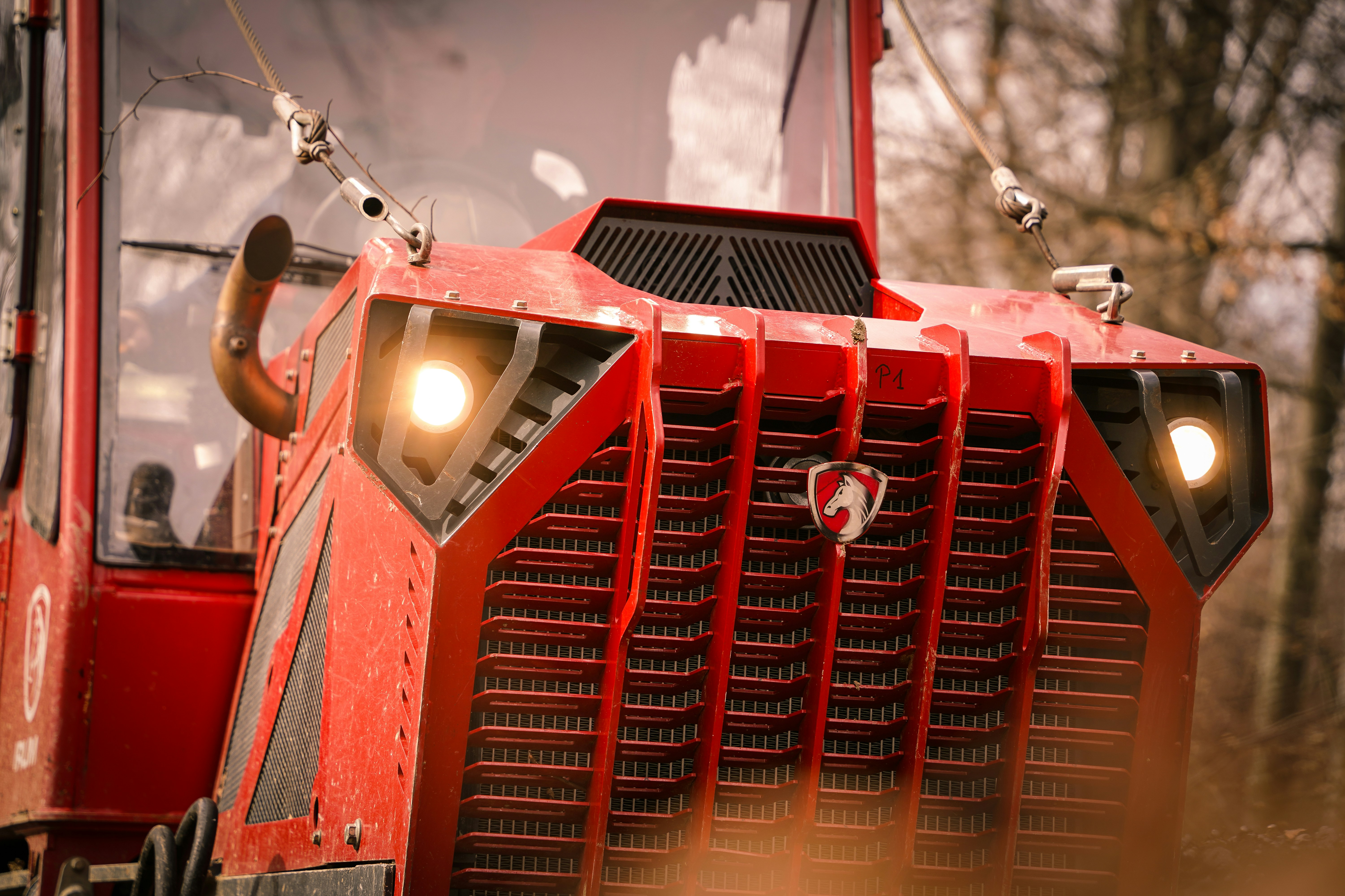 Red Steel: The Front Grille of a Heavy-Duty Tractor