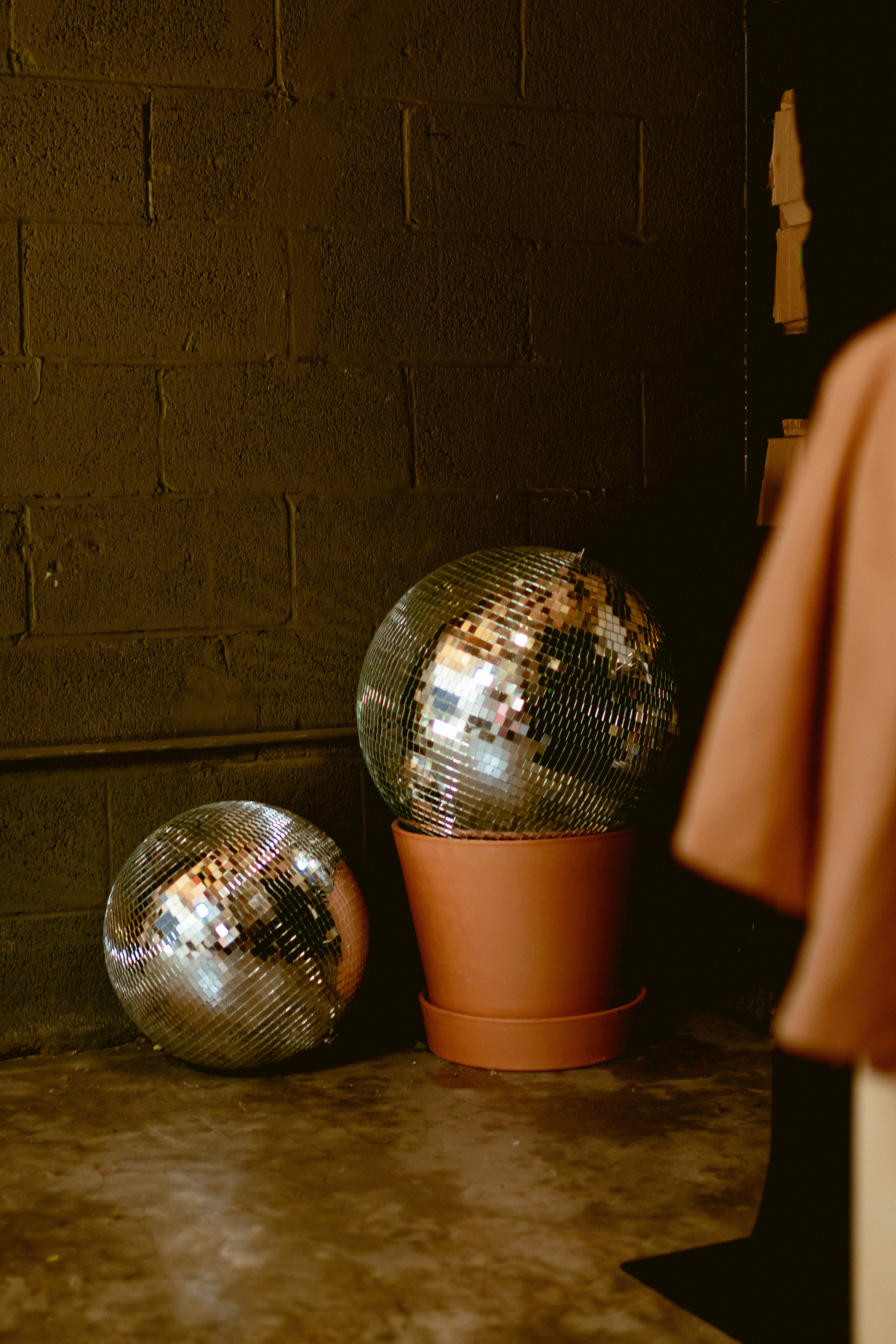A disco ball sitting next to a potted plant photo – Free Reflect Image on Unsplash