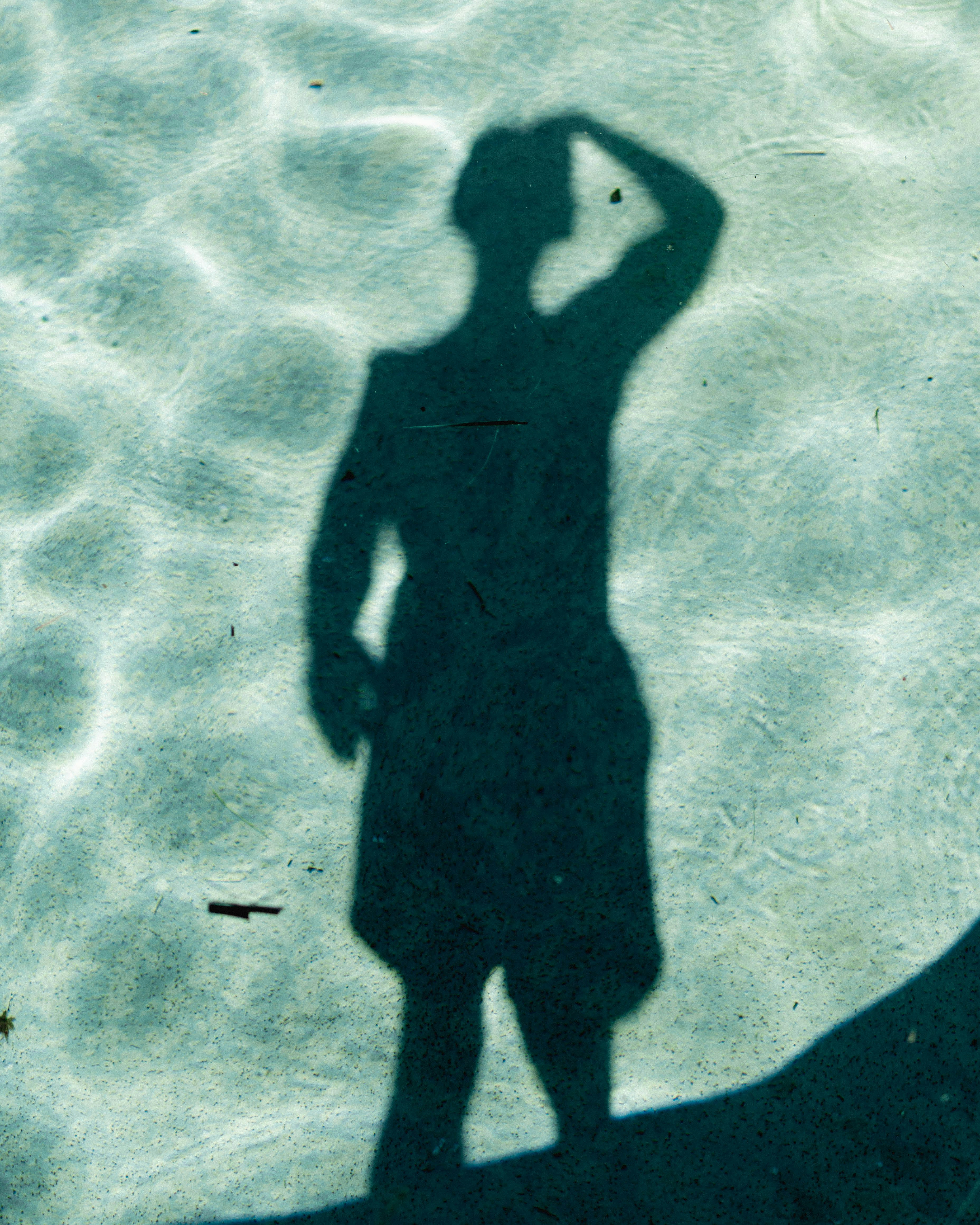 Shadow Play on Turquoise Ripples: A Lone Silhouette on Sunlit Water
