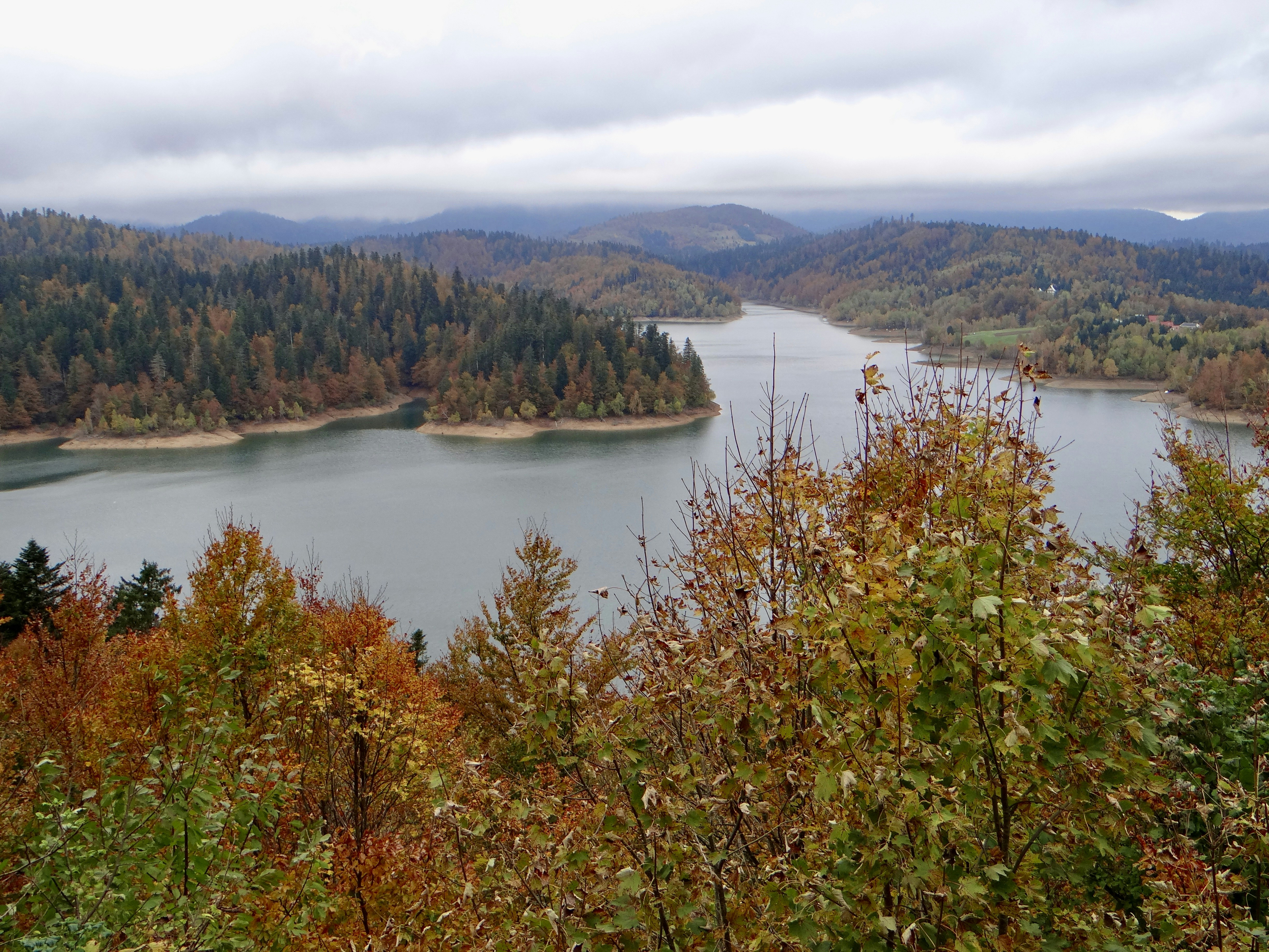 Autumn Reverie on a Winding Lake Between Forested Ridges