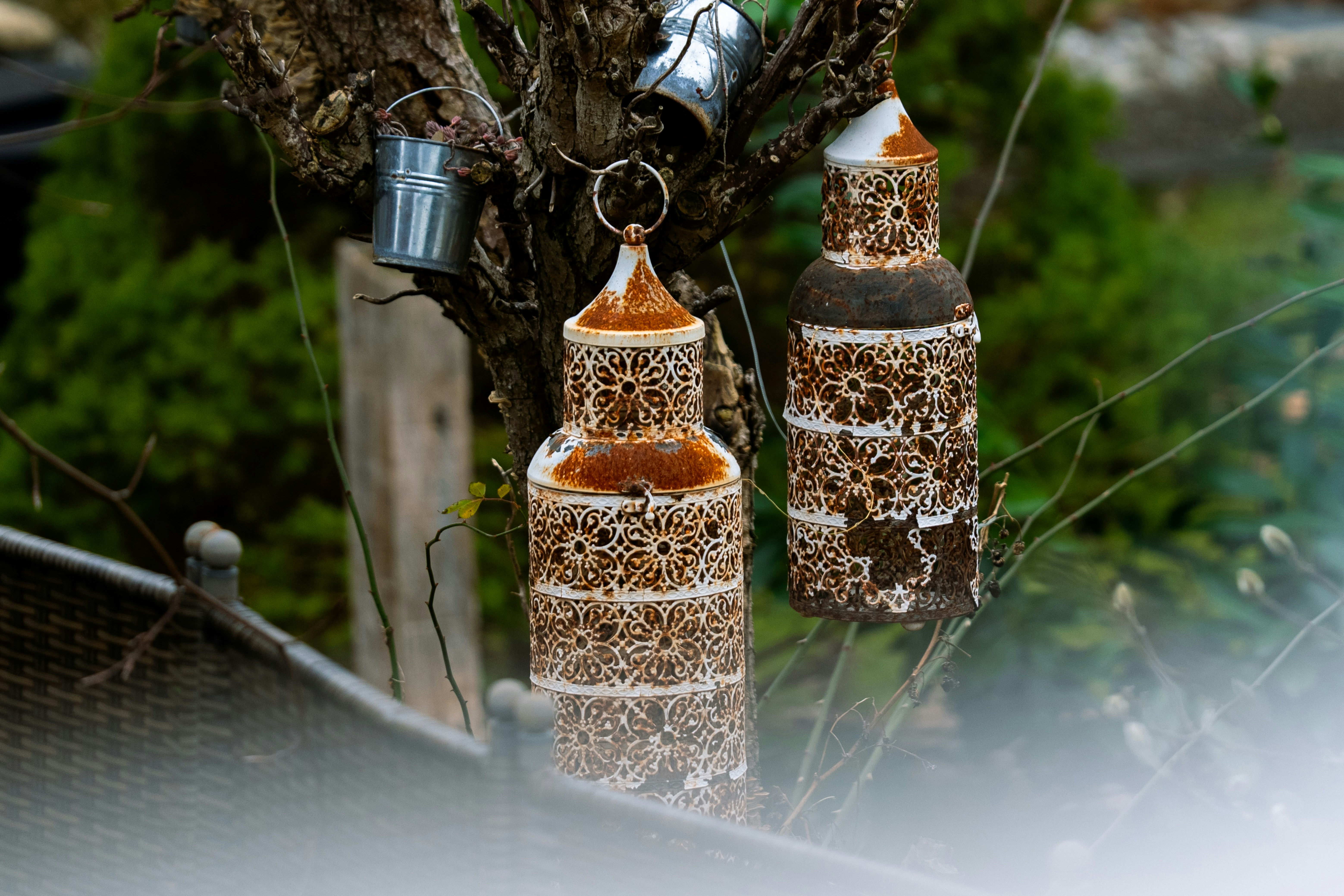 Whispers of Time: Rustic Lanterns in Nature's Embrace