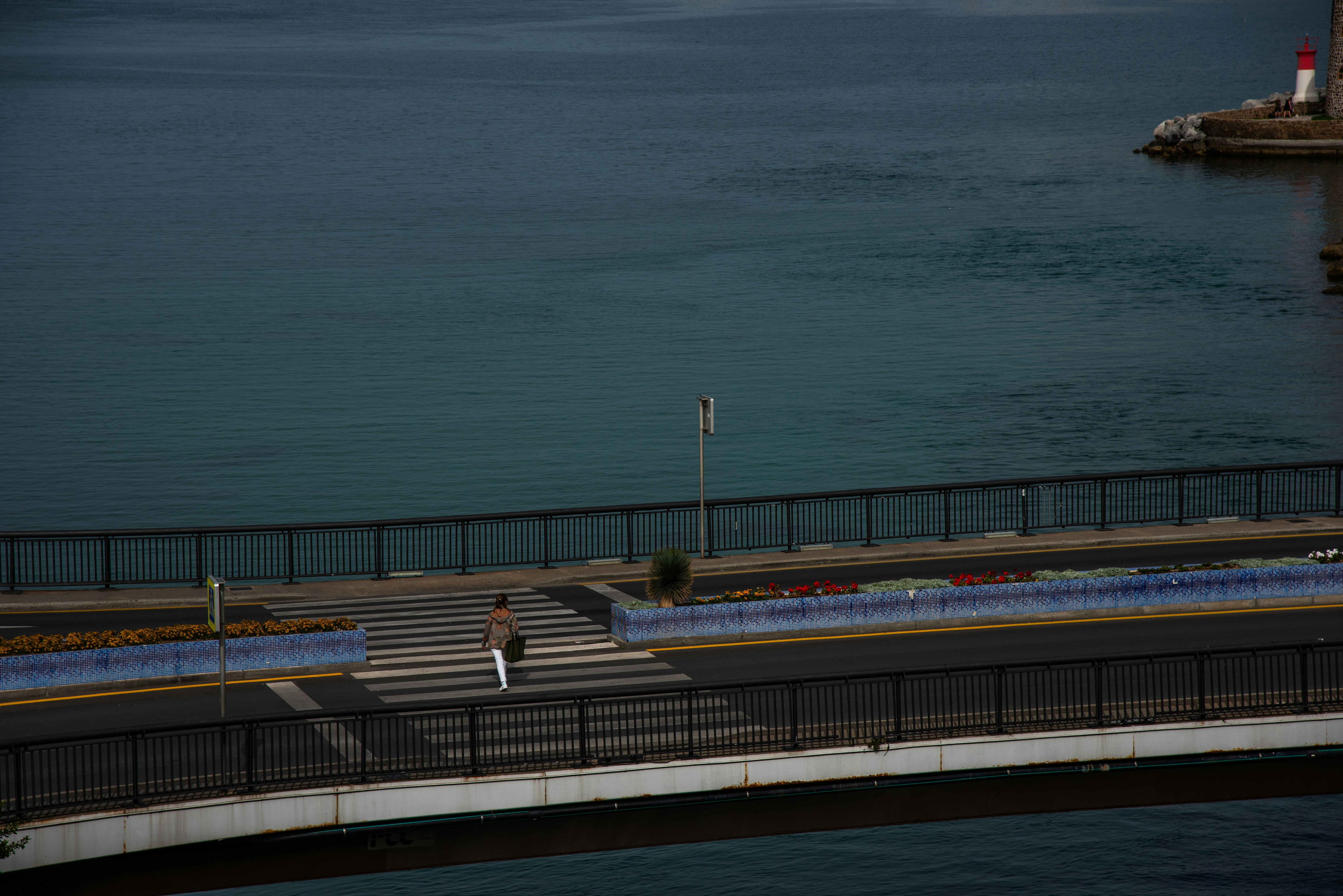 Lone Walker Along a Sea-Washed Promenade
