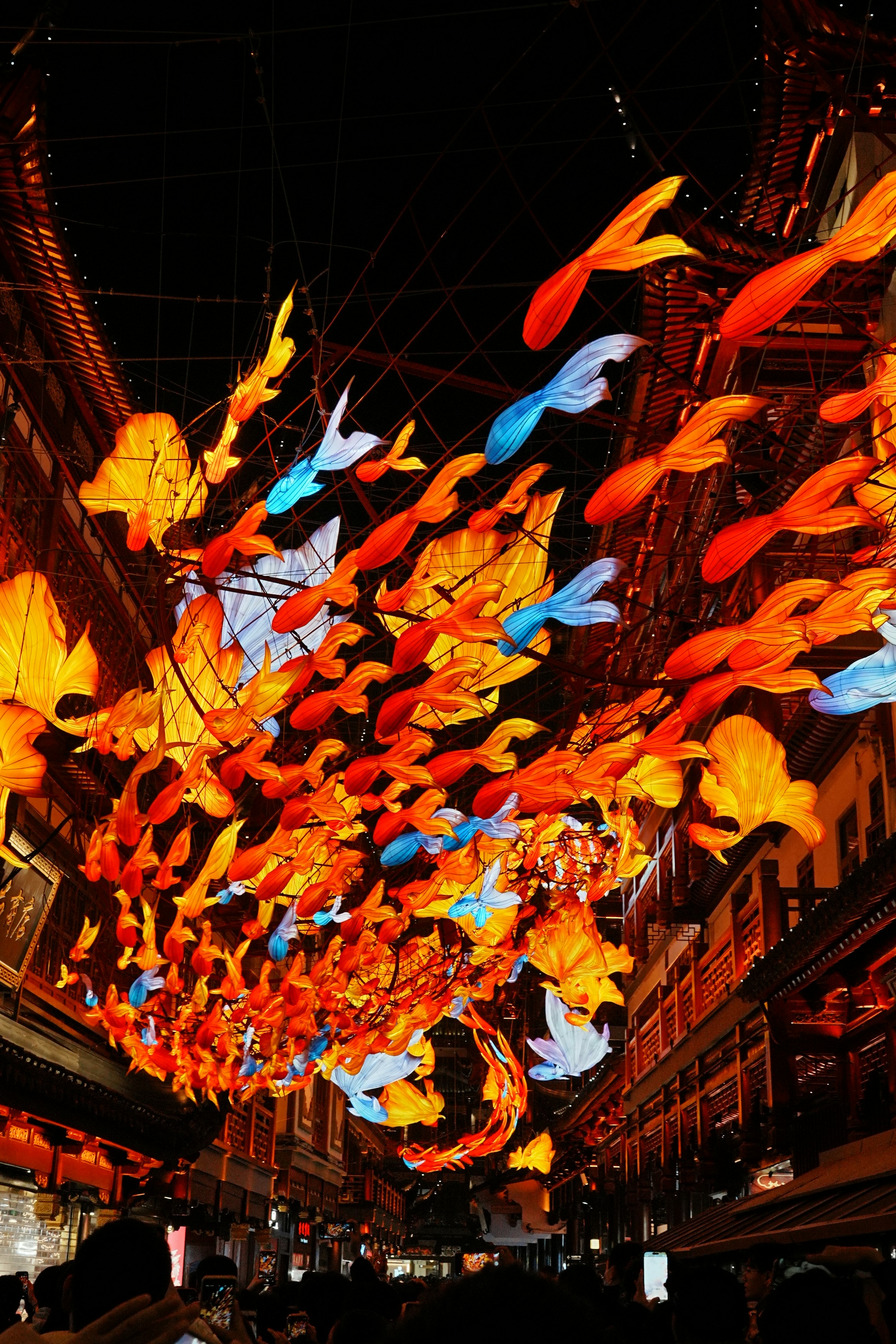 Under a Sky of Serpentine Lanterns: Night Marketlit Flight