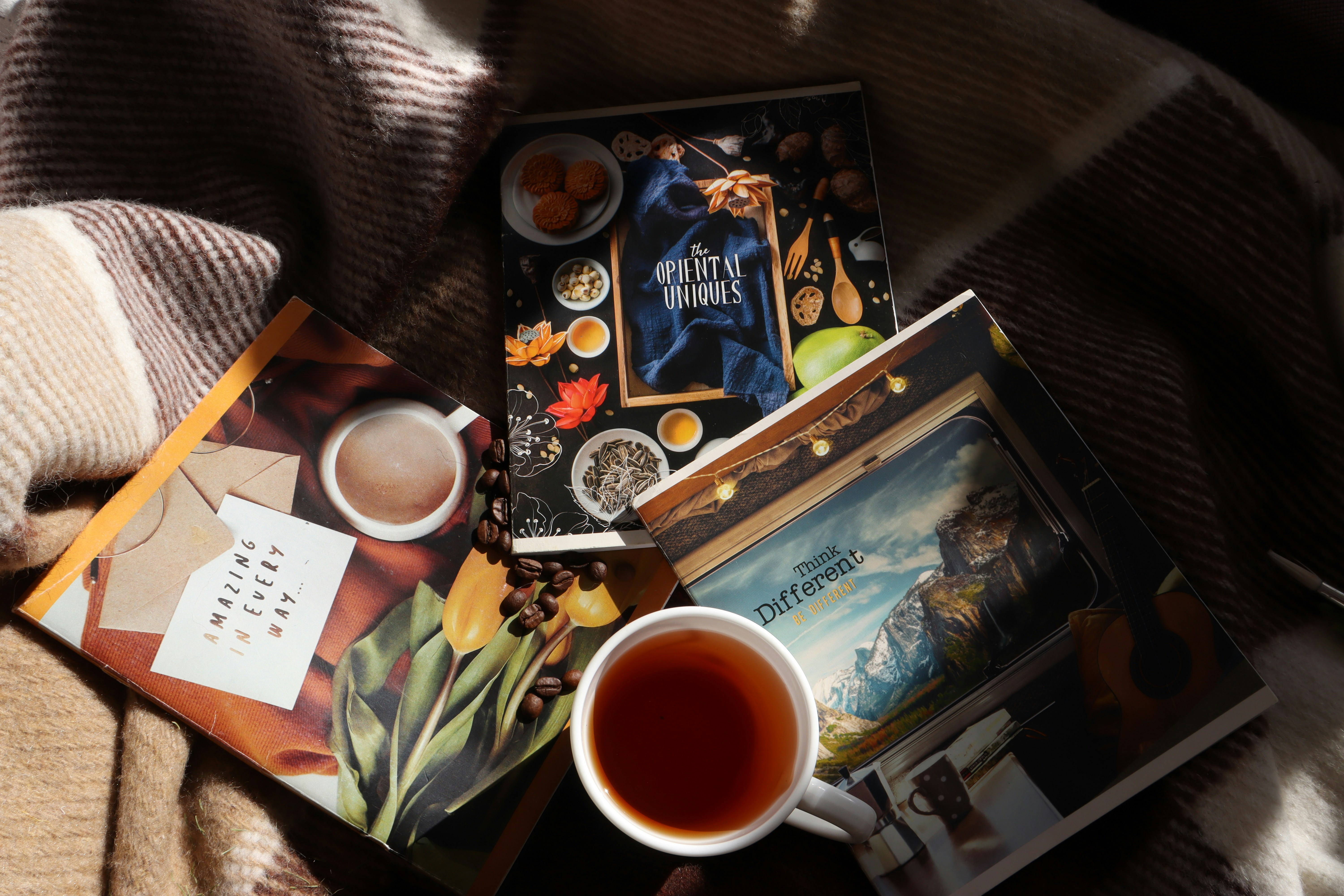 Una taza de té y algunos libros en una manta foto – Imagen de Té ...