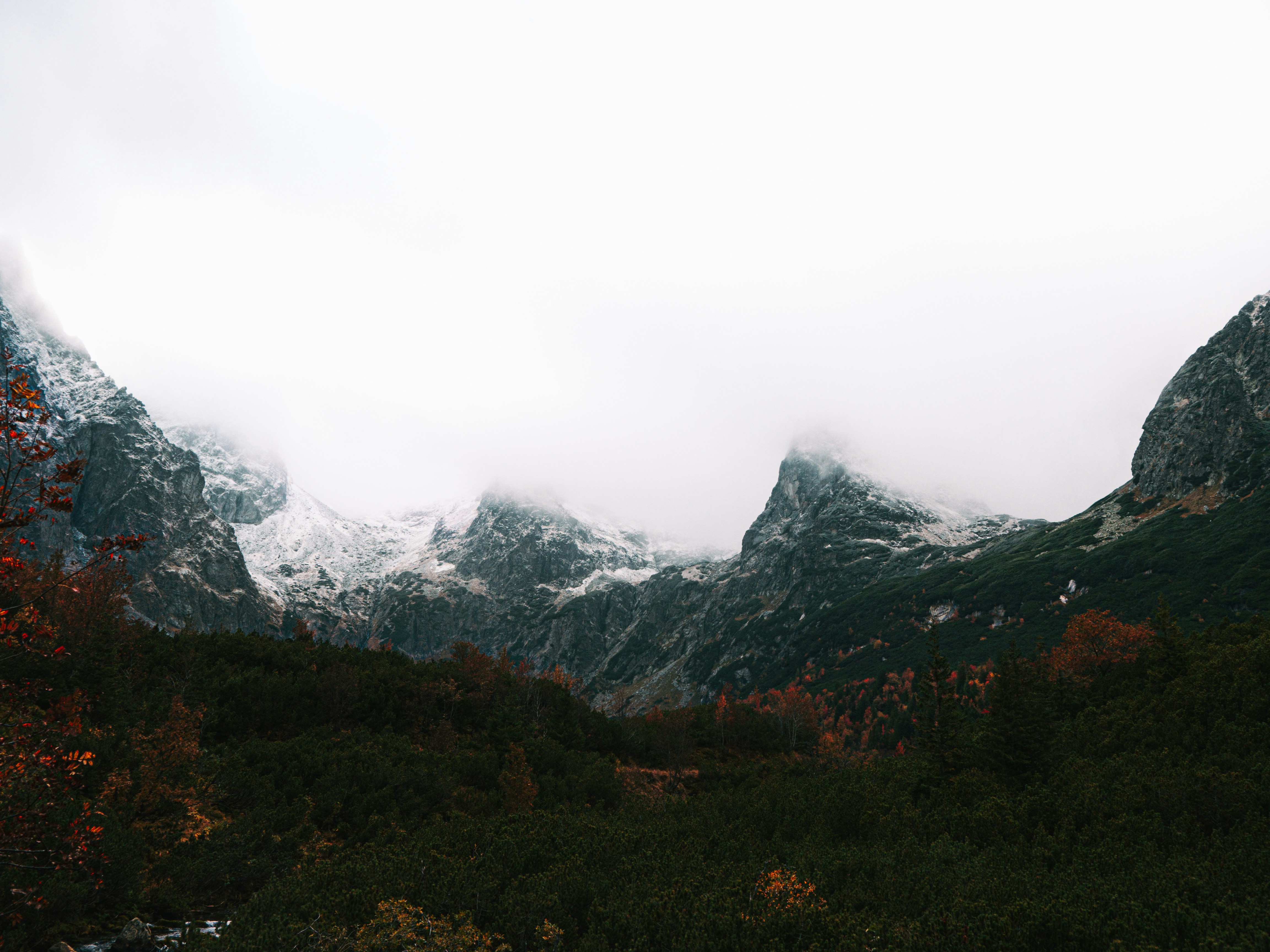 A view of a mountain range in the clouds