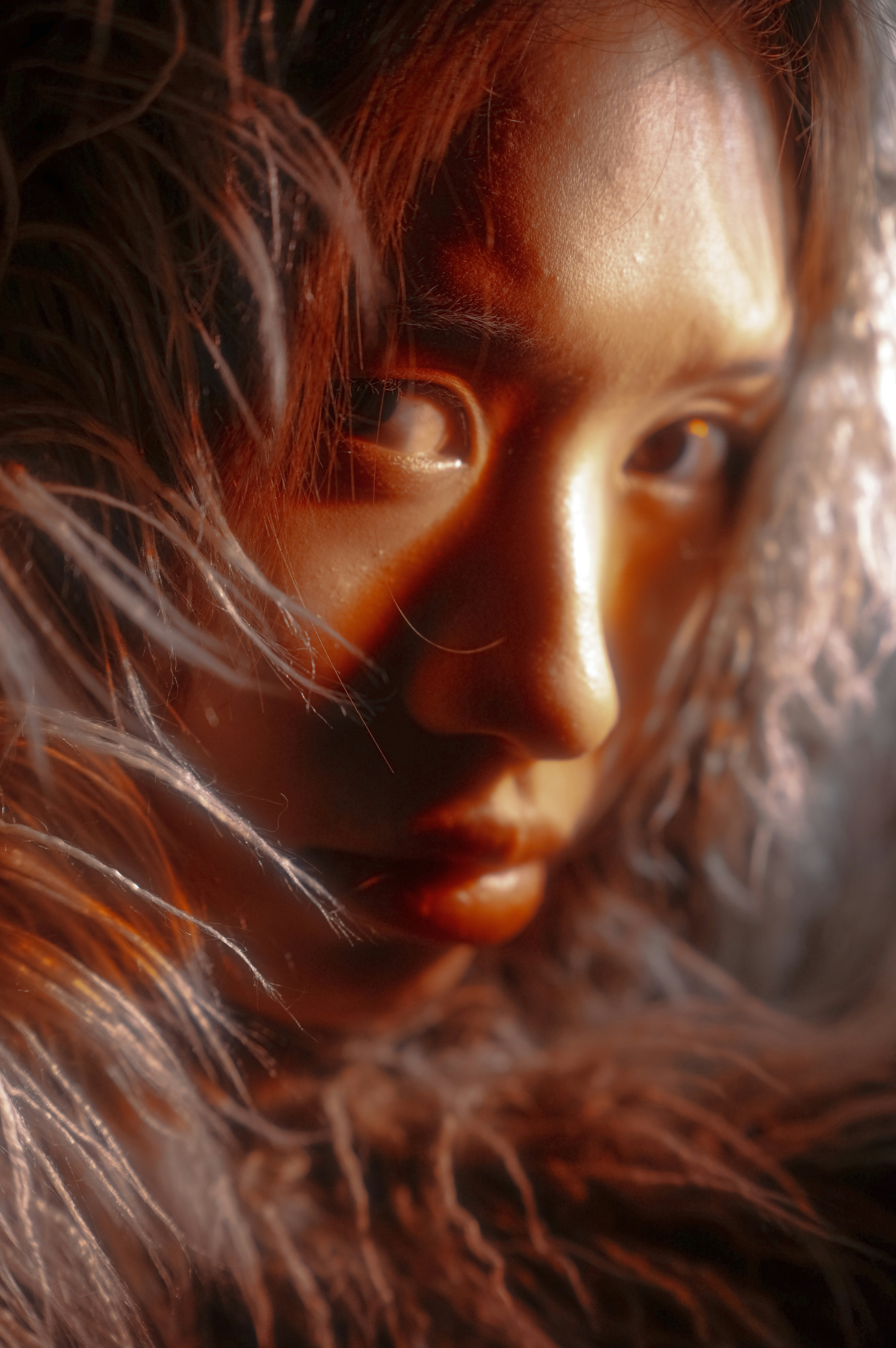 Close-Up Ember: A Portrait in Warm Fur Texture