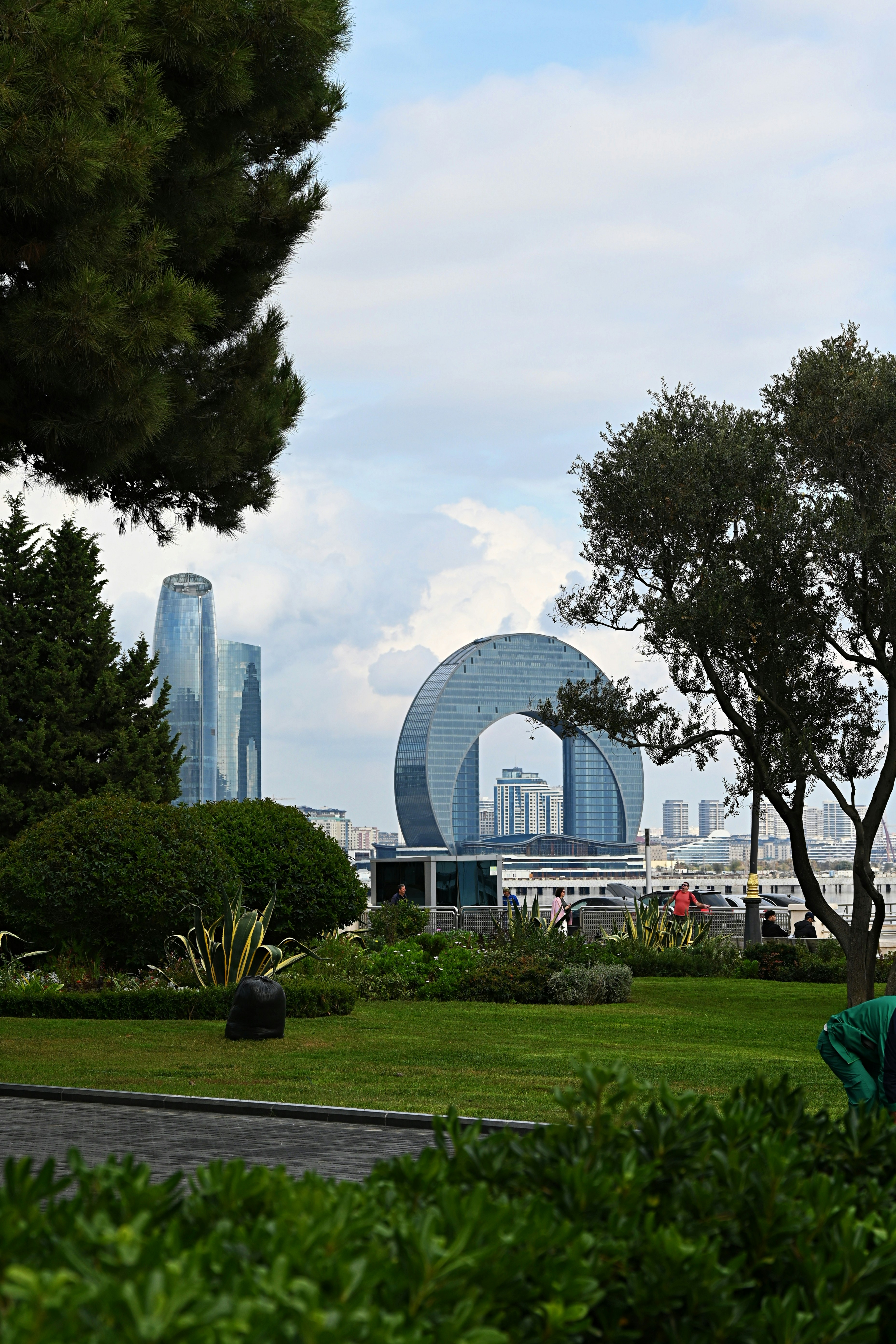 A view of the newly constructed Crescent Hotel in Baku, seen from a section of the expansive Baku boulevard.
