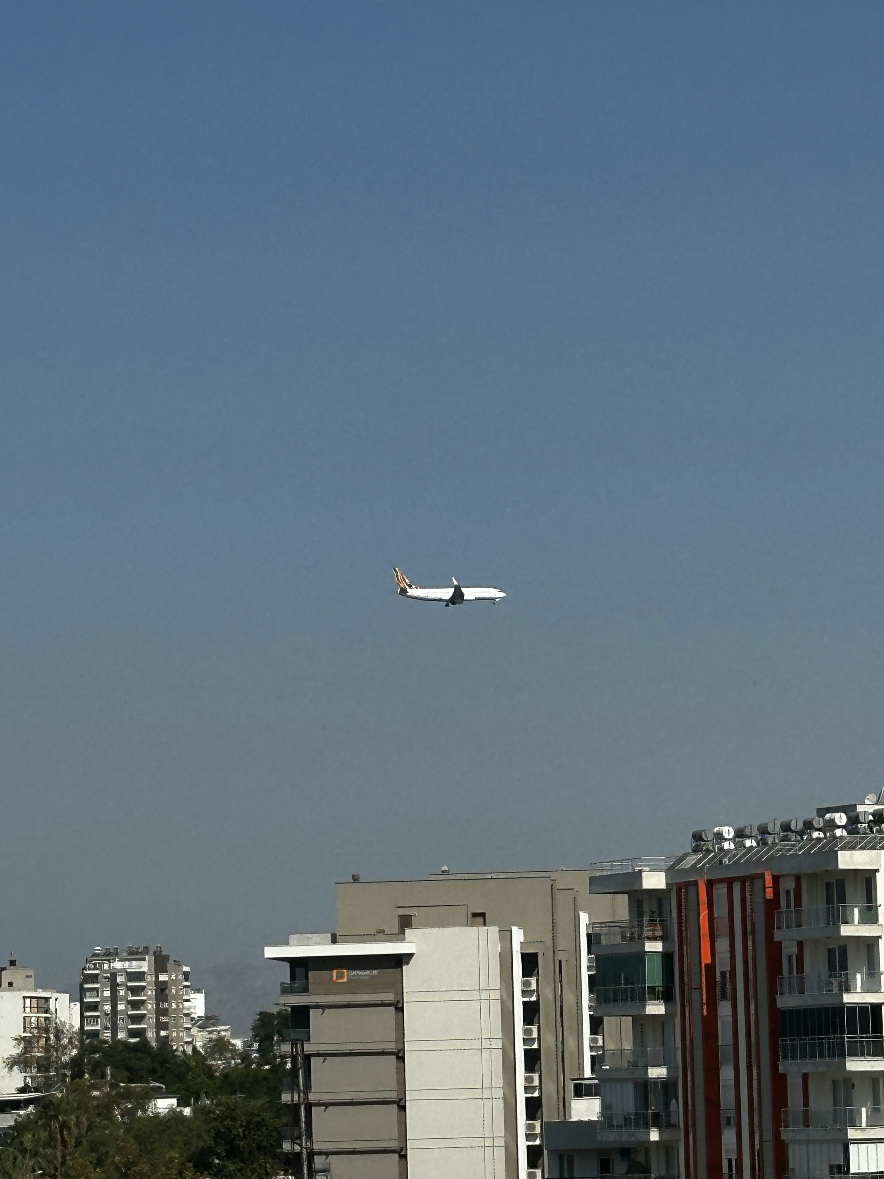 An airplane flying over a city with tall buildings photo – Free ...