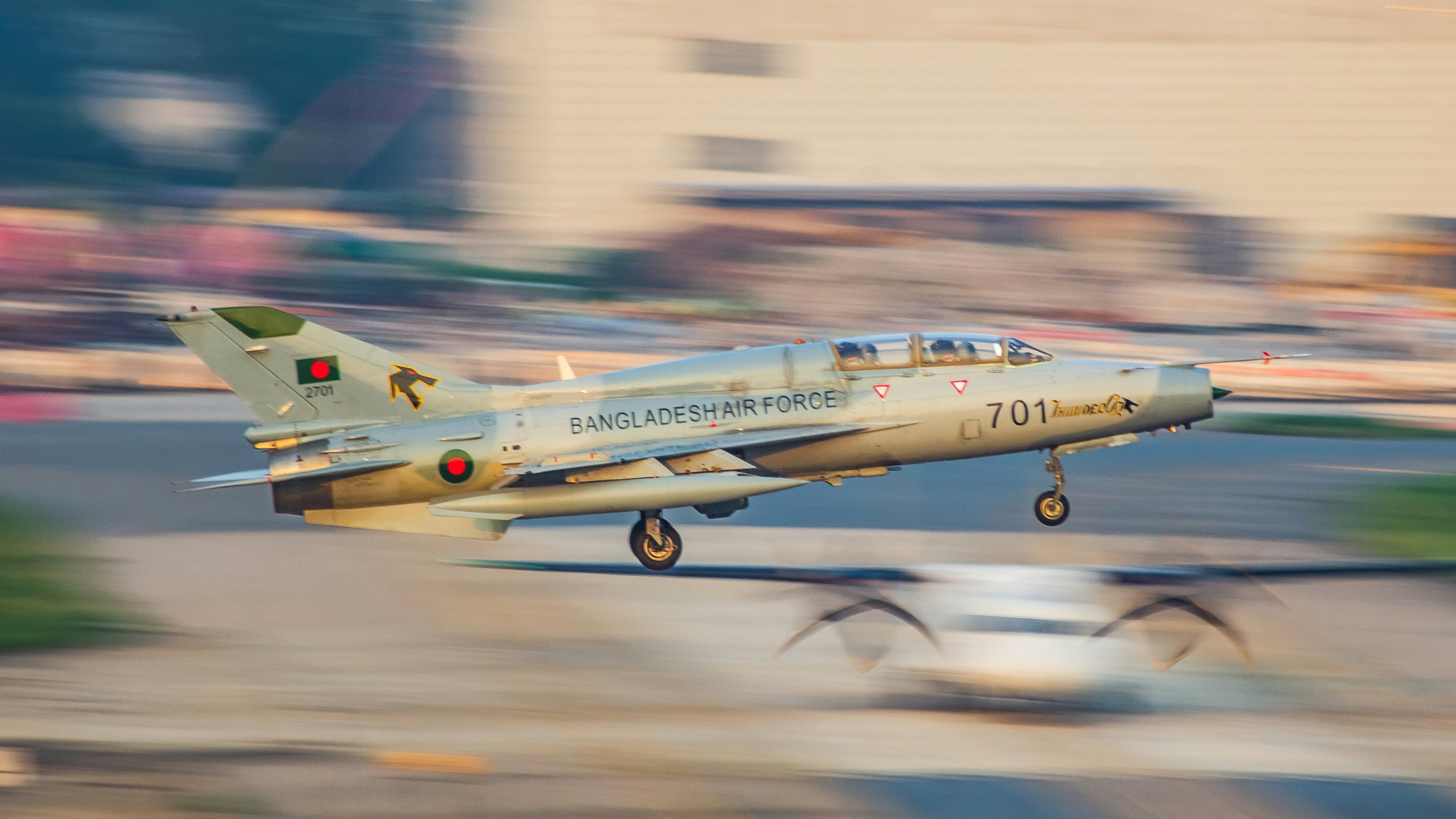 Bangladesh Air Force Jet in Ground-Tocus: Blurred Takeoff