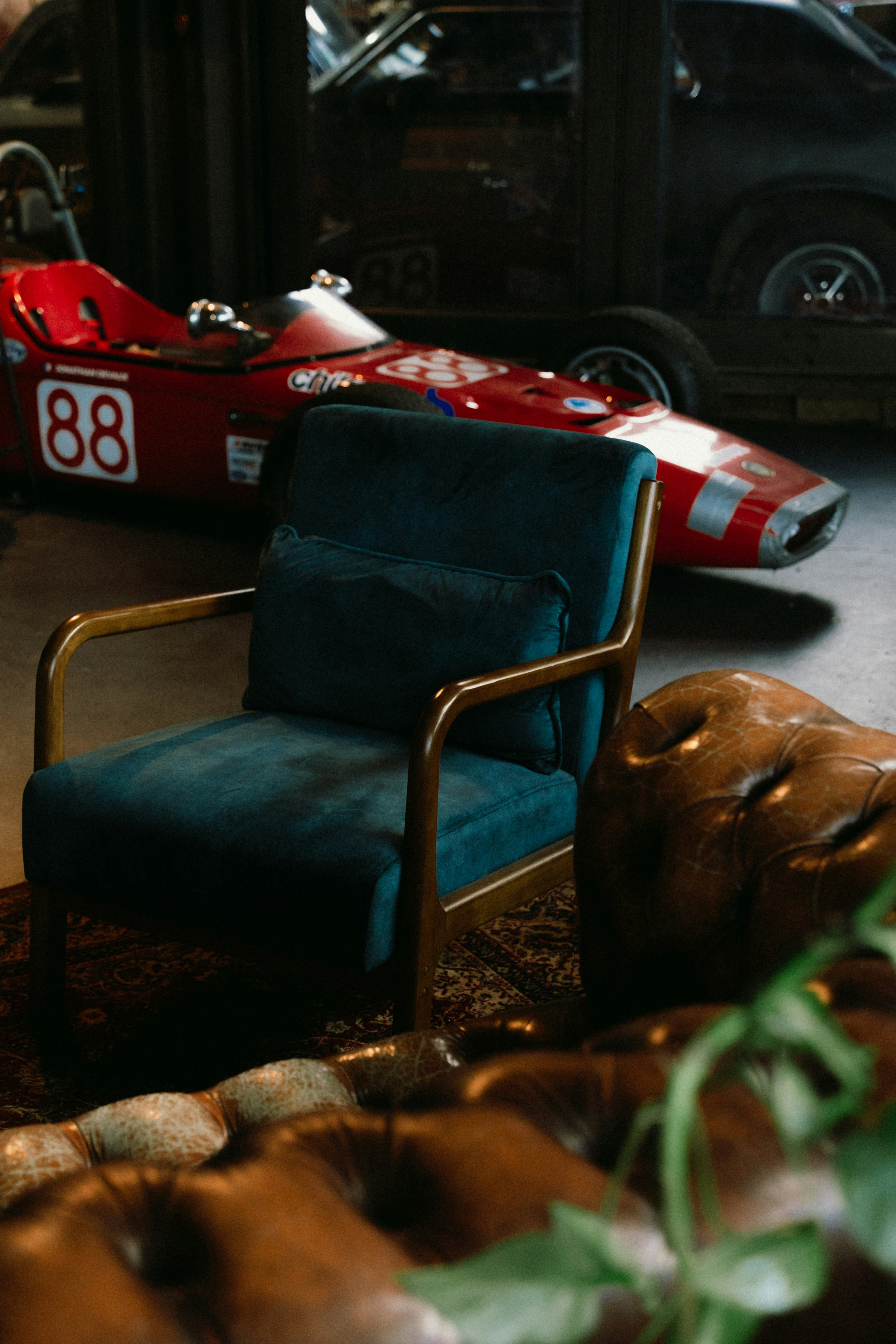 Cobalt Mid-Century Chair Anchors a Racer's Quiet Studio