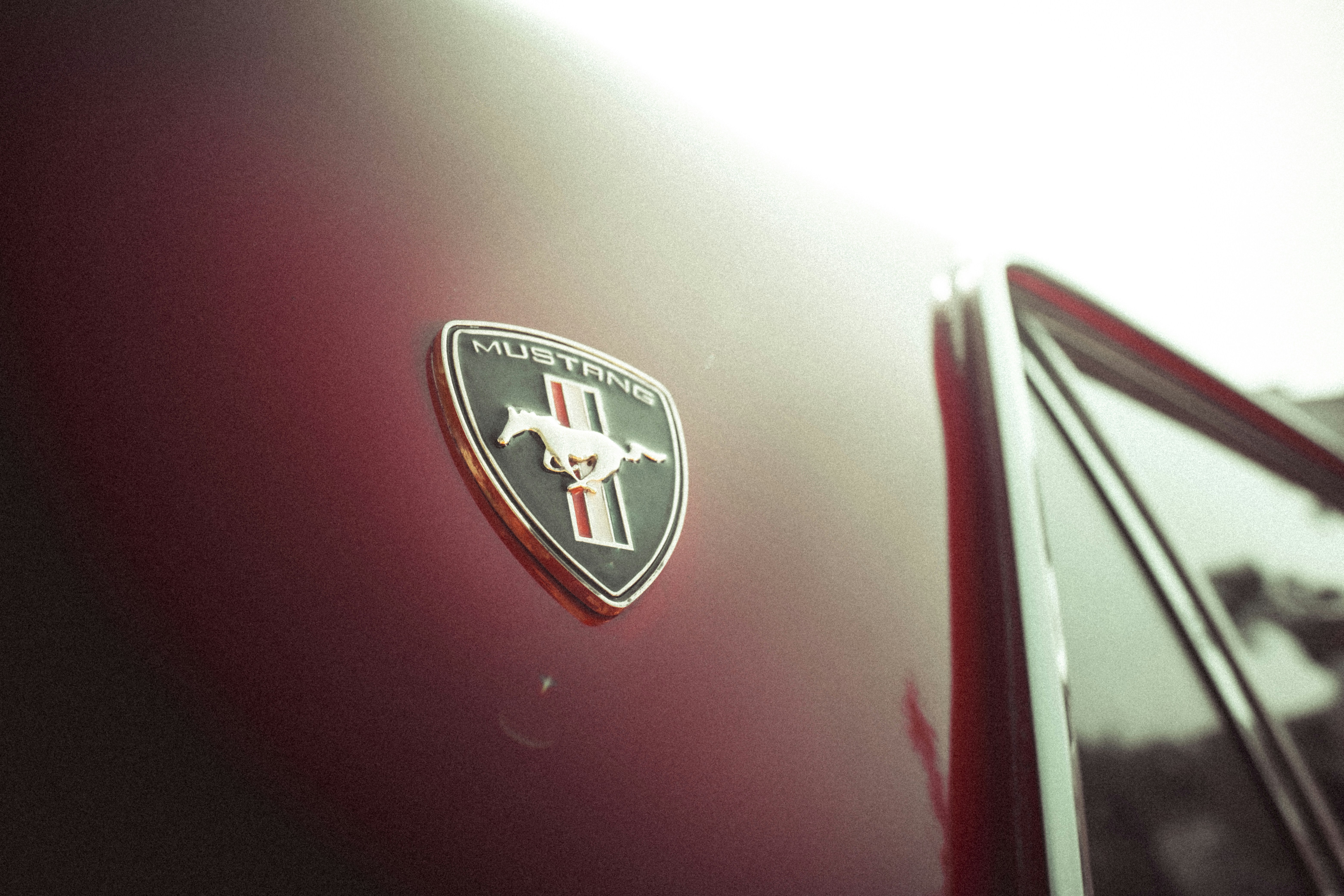 Maroon Mustang Emblem Portrait: A Quiet Badge on Metal