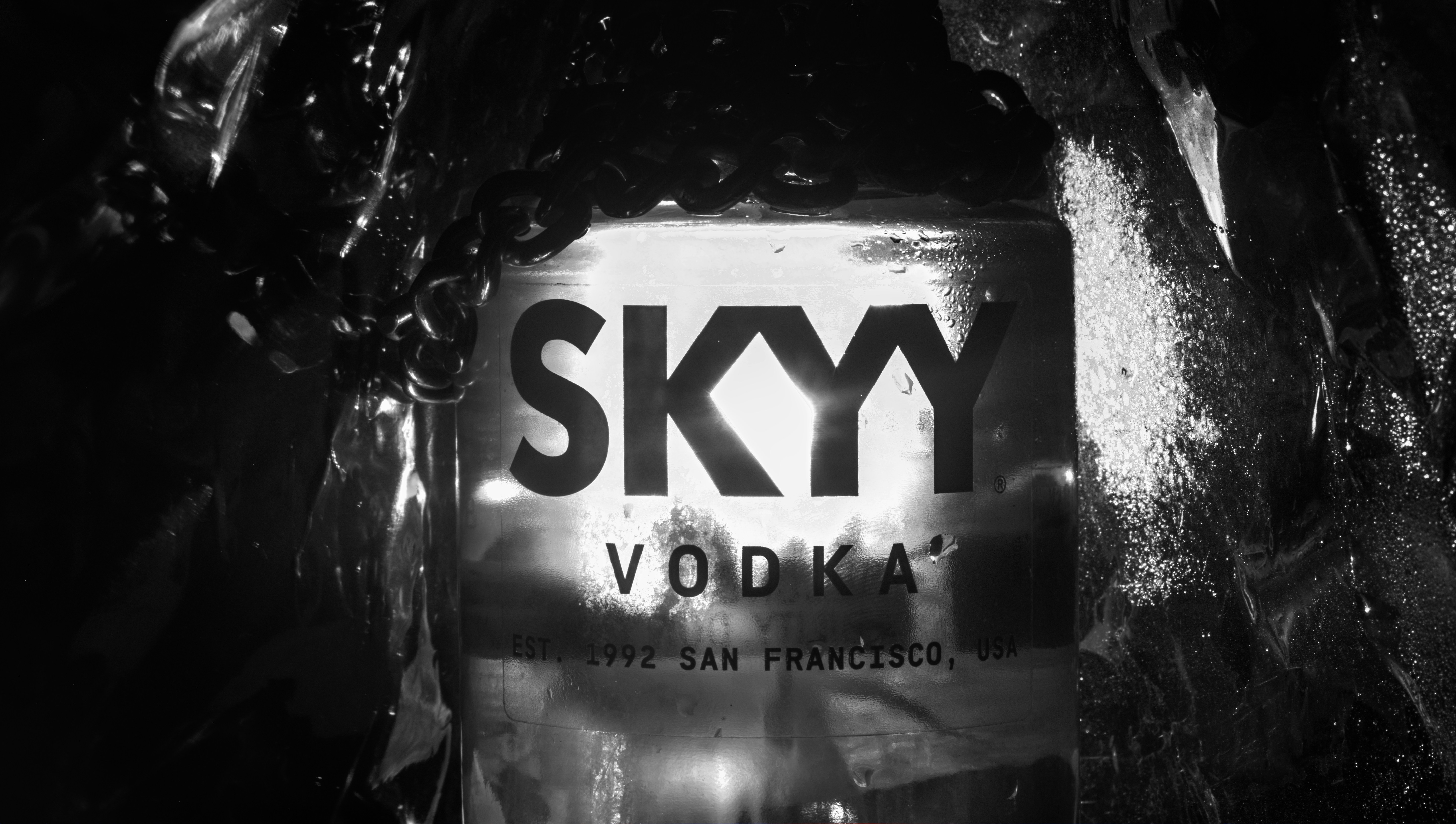 Liquid Nightcap: SKYY Vodka Label in Carved Ice Glow