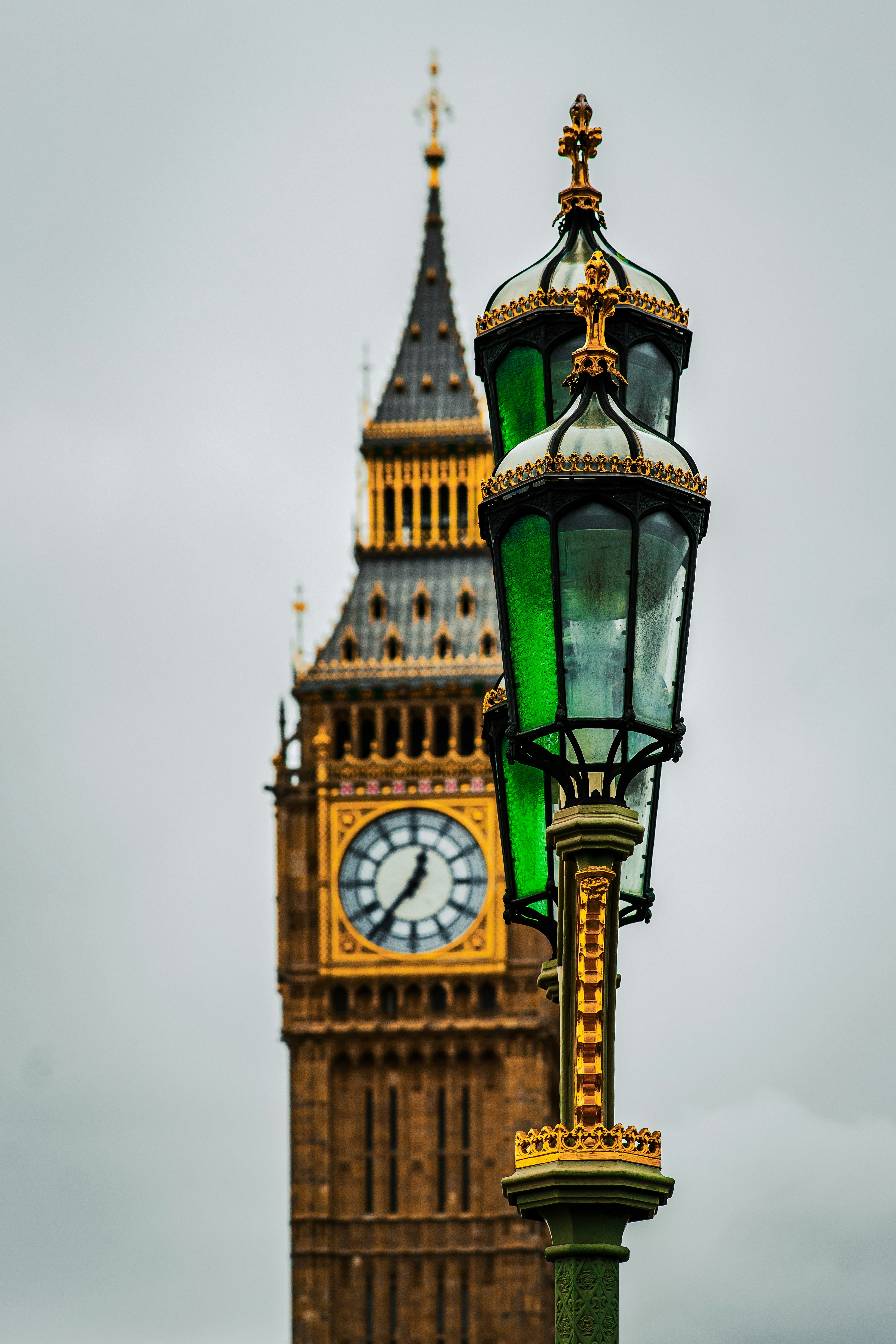 Emerald-Glass Lantern Against the Gothic Grandeur of Big Ben
