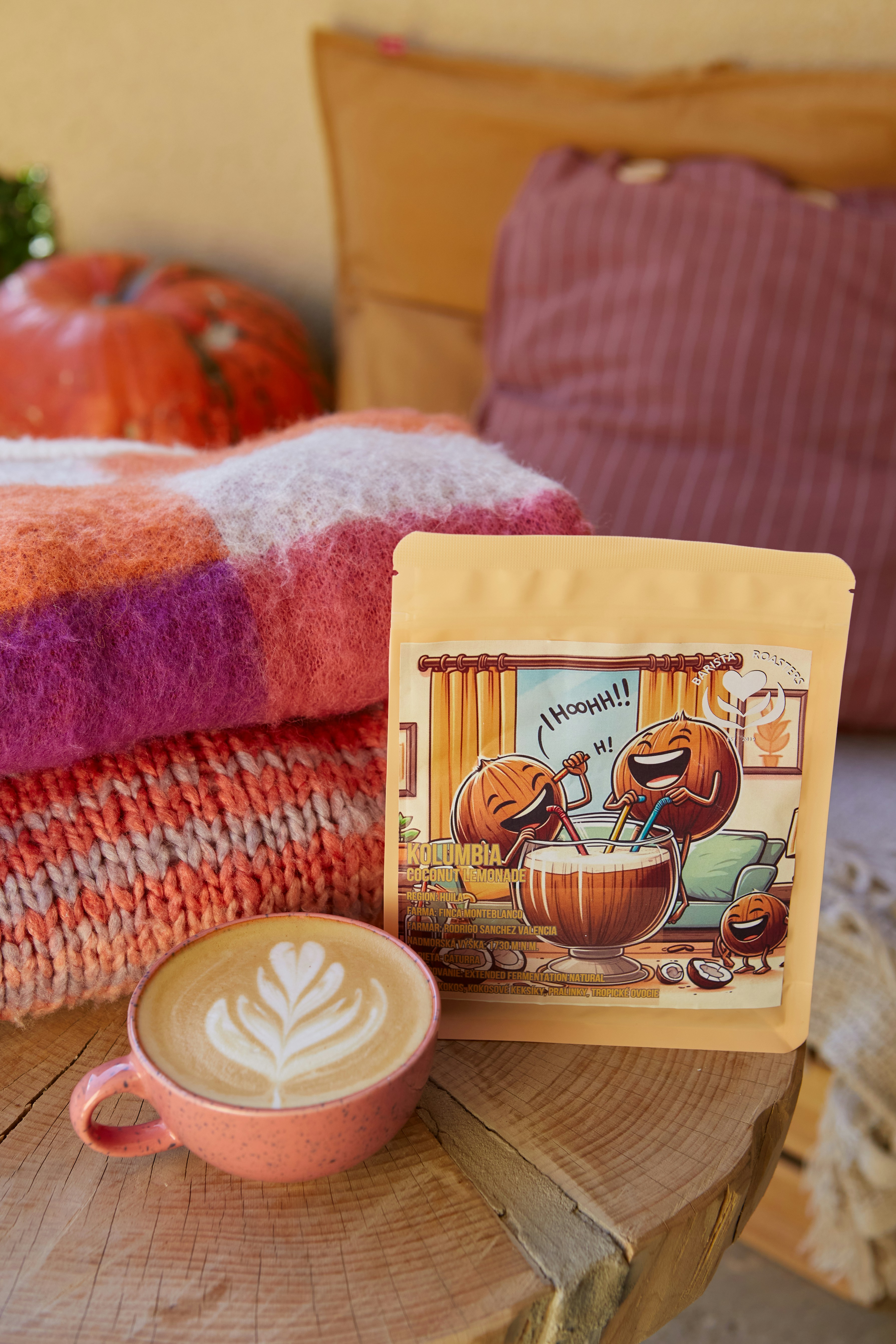 Cozy Pumpkin Latte Moment: A Plush Corner Still Life