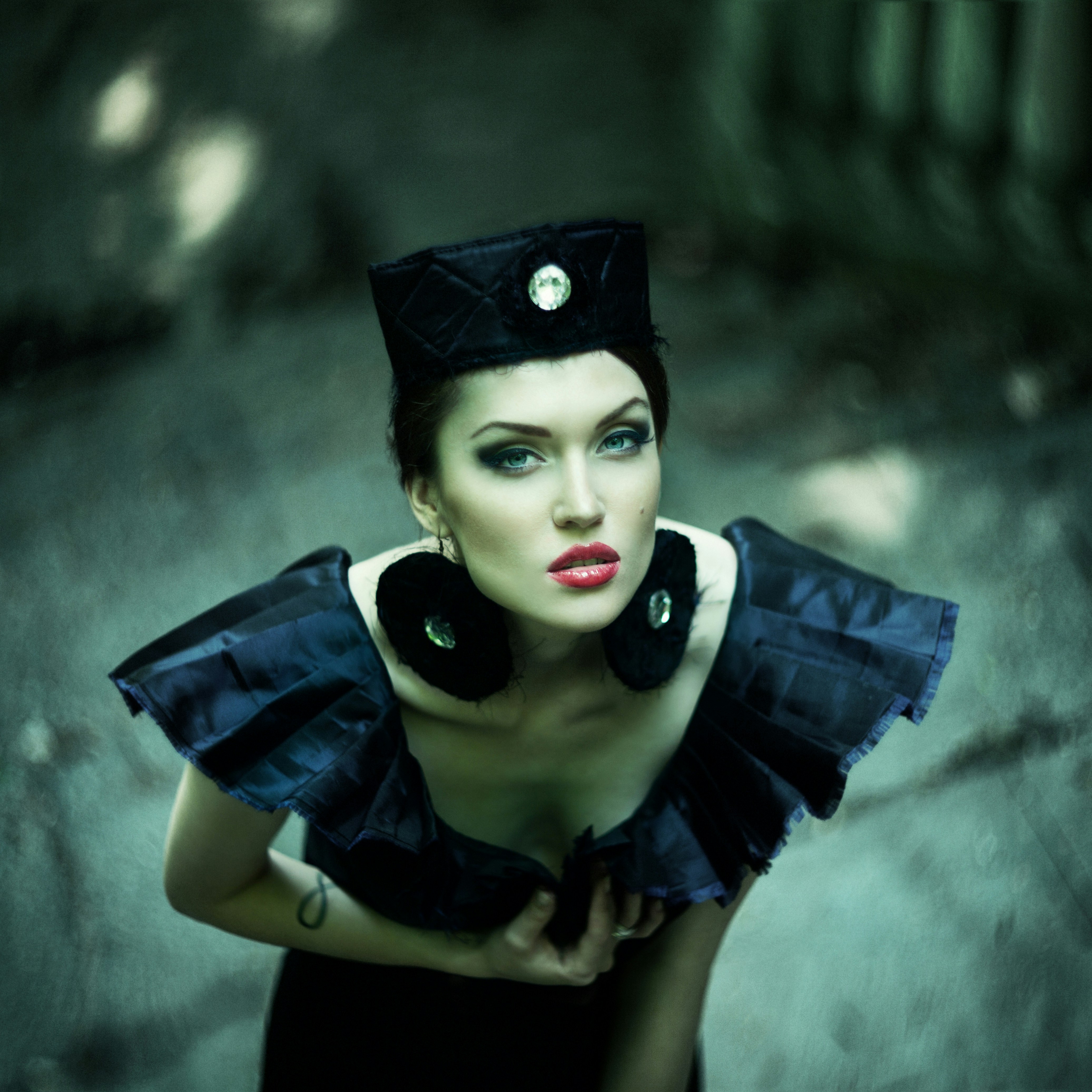 Emerald Velvet in the Glade: A Portrait of Dark Couture