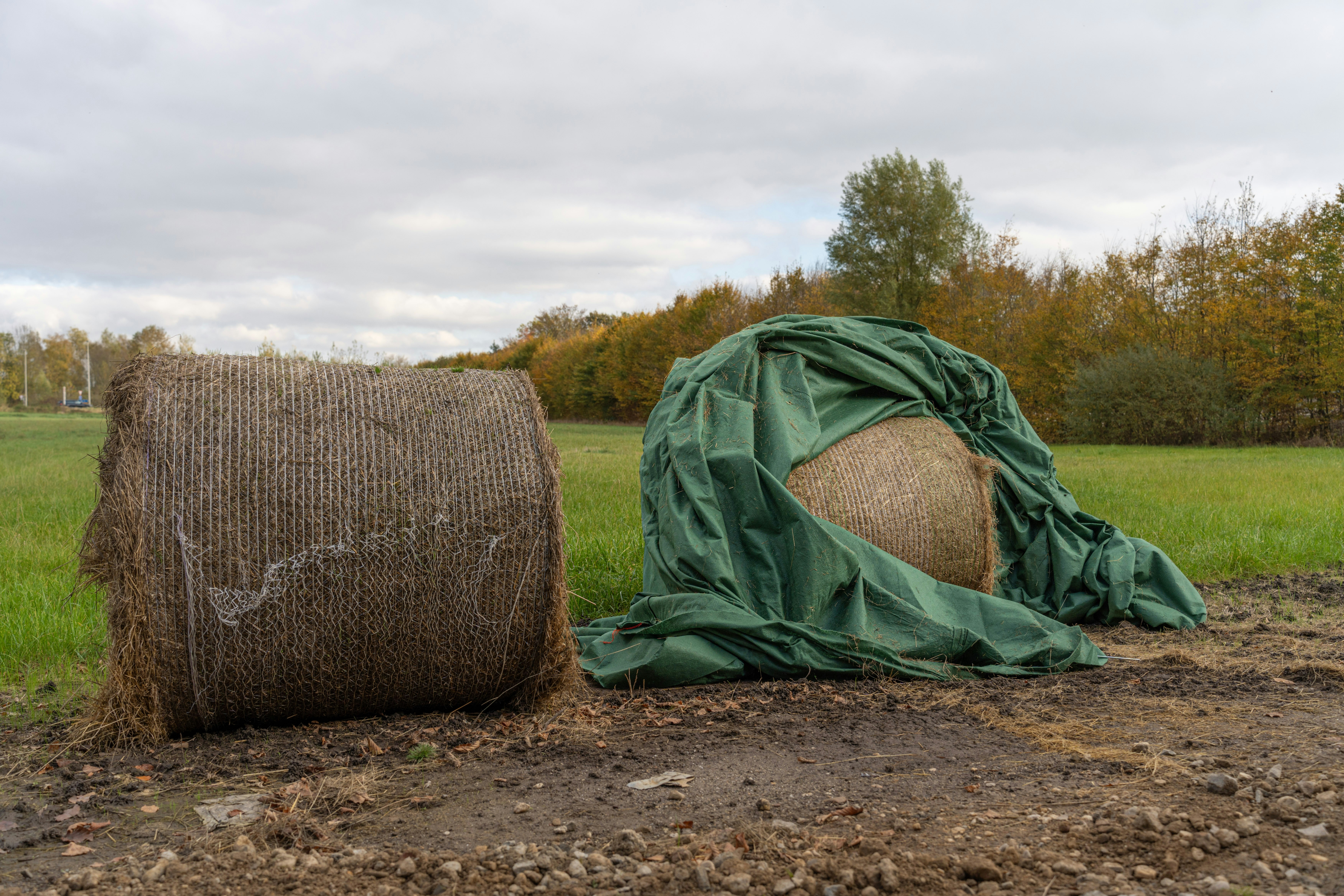 A roll of hay sitting on top of a dirt field photo – Free Nature Image ...