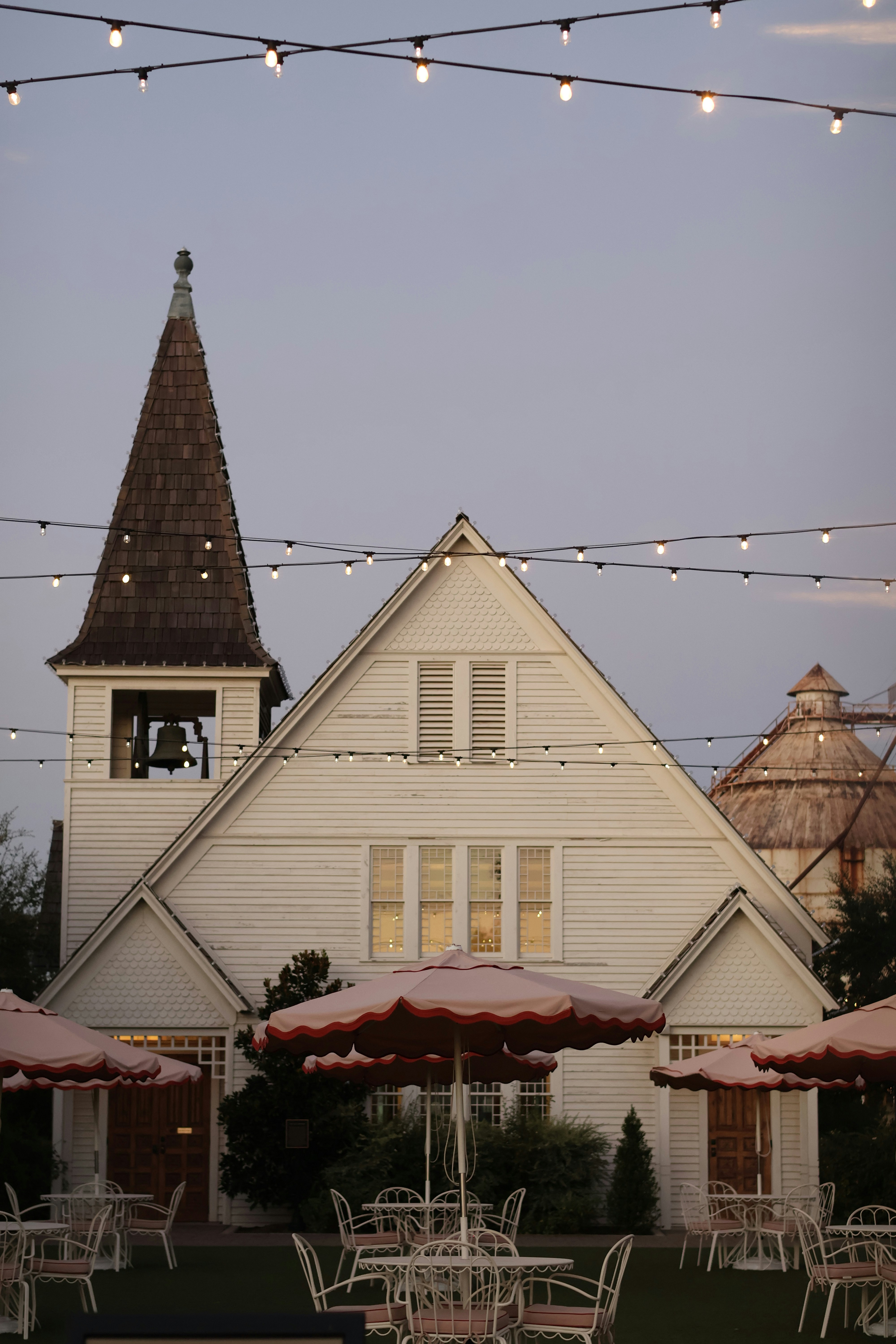 Pastel Evening at the White-Spired Plaza