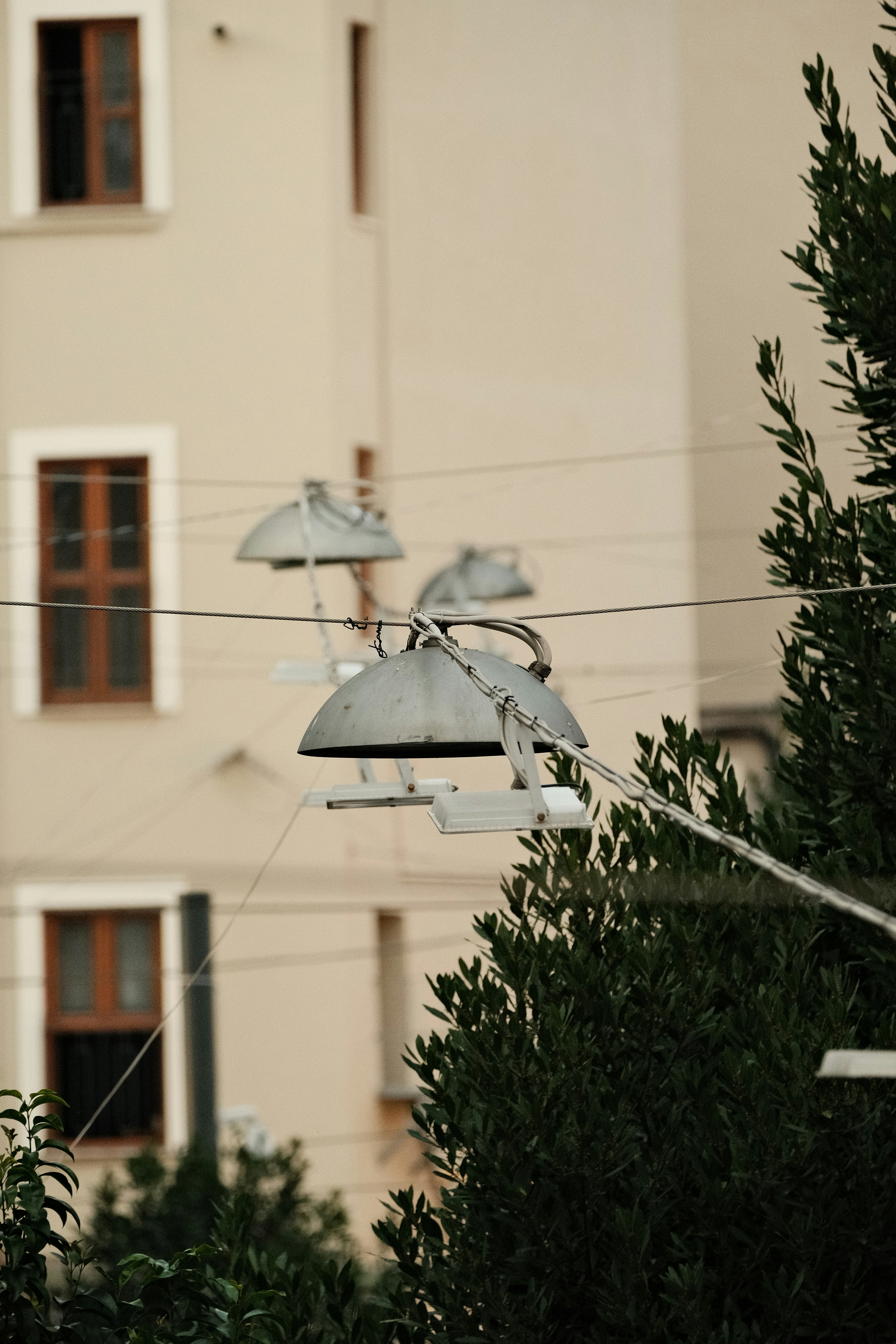 Lines of Light: Lanterns Suspended Over a Quiet Courtyard