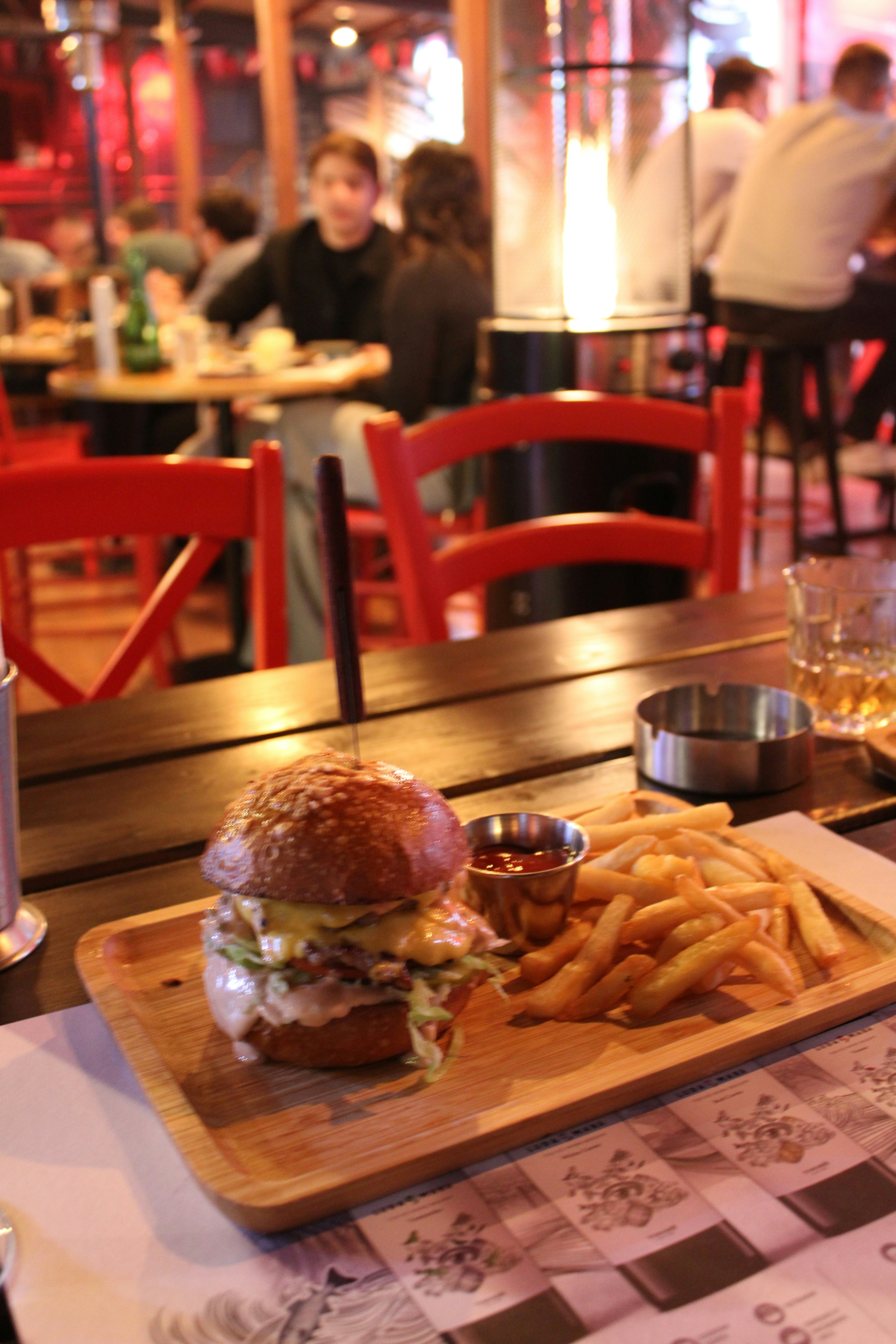 Rock On! | A table with a burger and fries on it