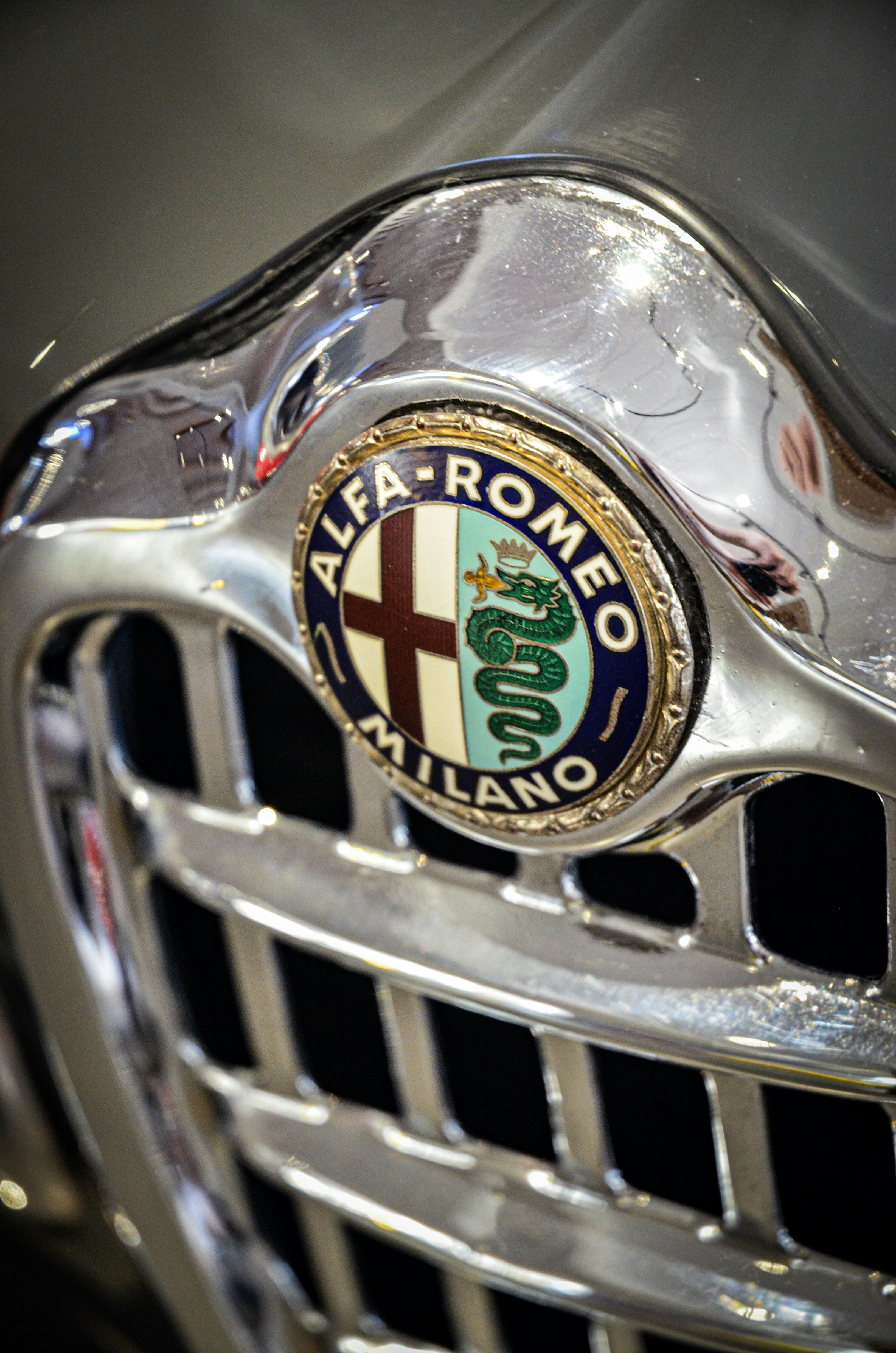 Chrome Crest Close-Up: The Alfa Romeo Emblem in Focus