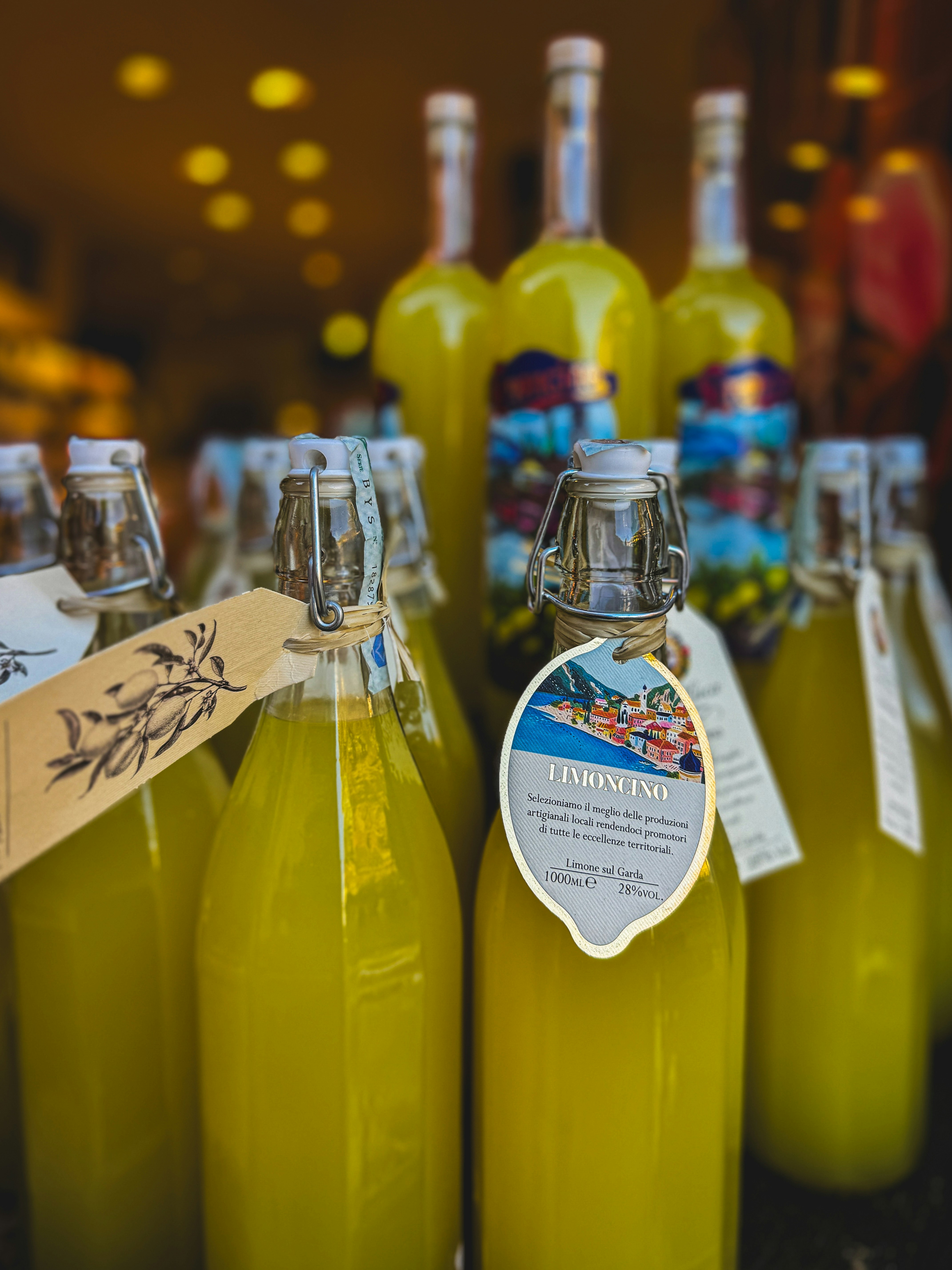 Luminous Bottles: Neon Green Elixirs in a Market Display