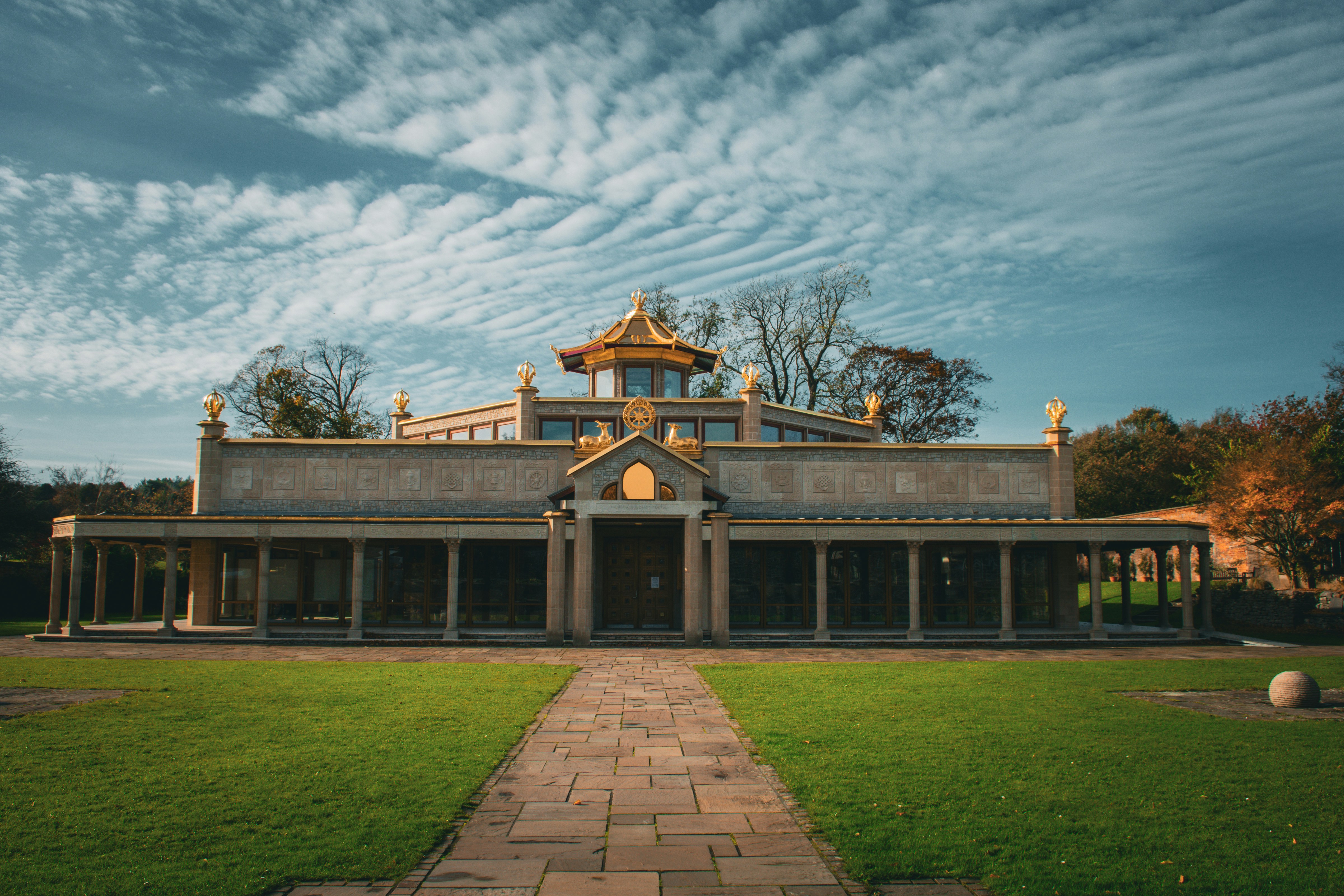 Symmetry in Stone: Central Park Pavilion Beneath a Textured Skyscape