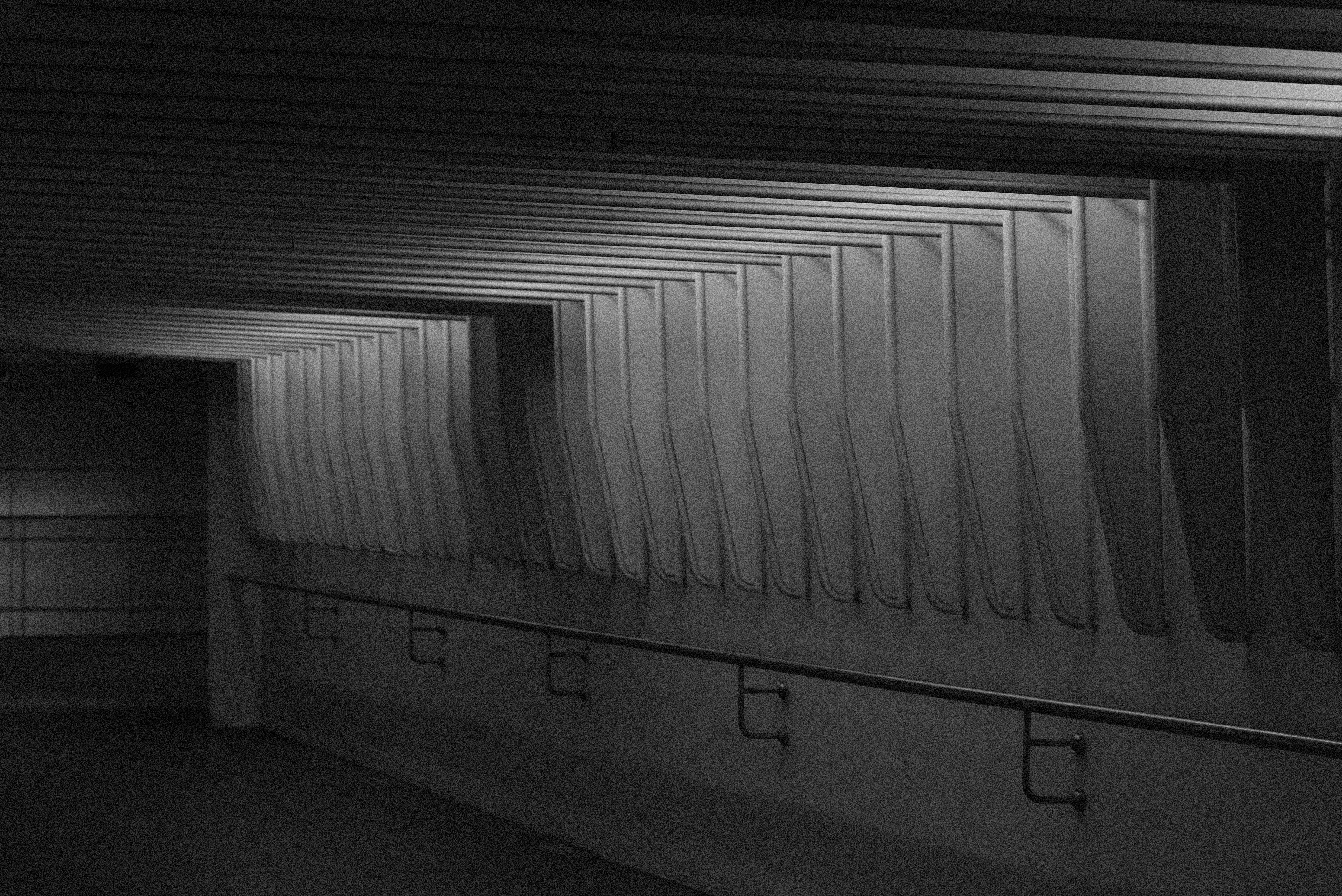 Ribbed Silence: Vanishing Point in a Monochrome Tunnel