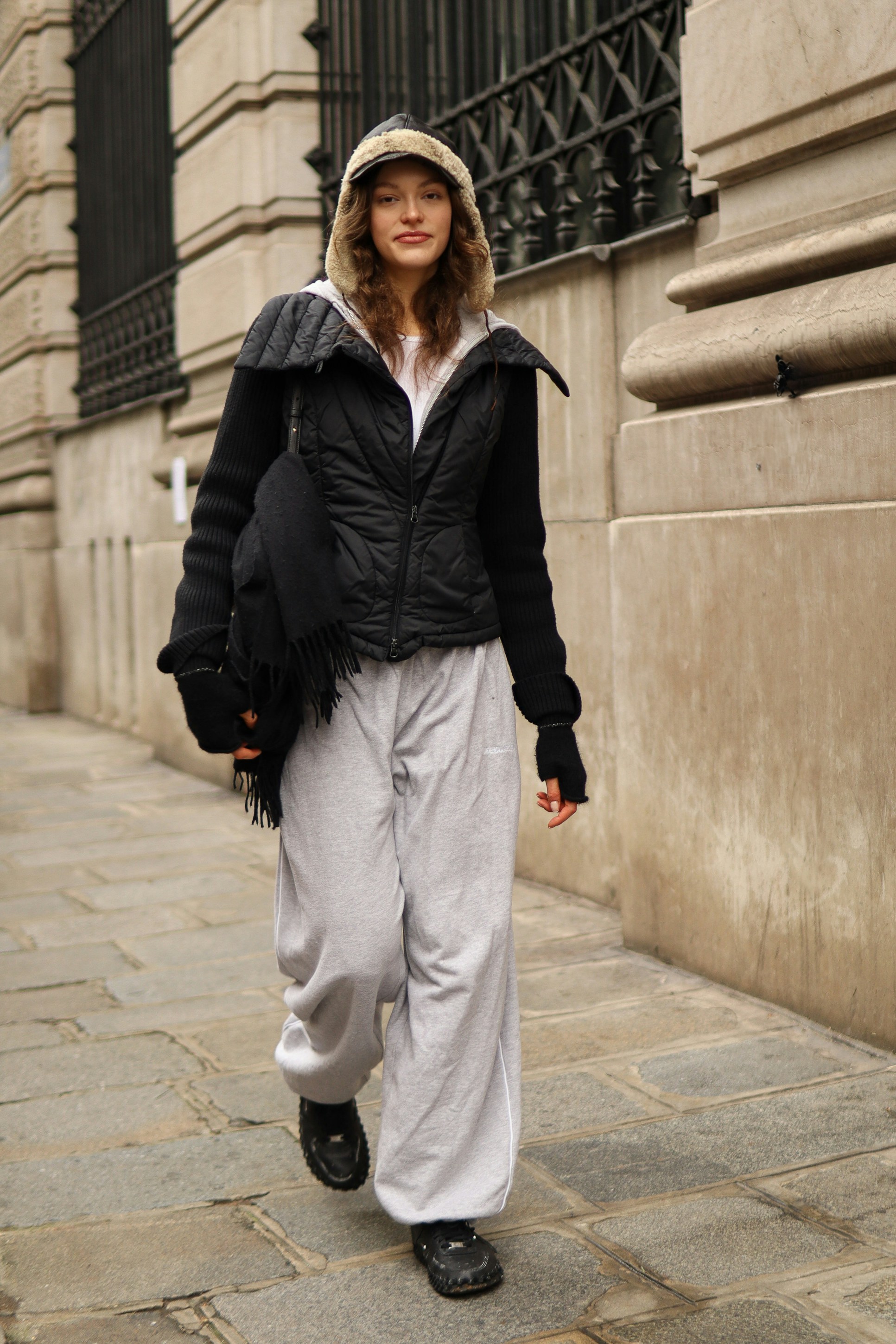 City Walk in a Black Puffer: A Casual Morning Stroll
