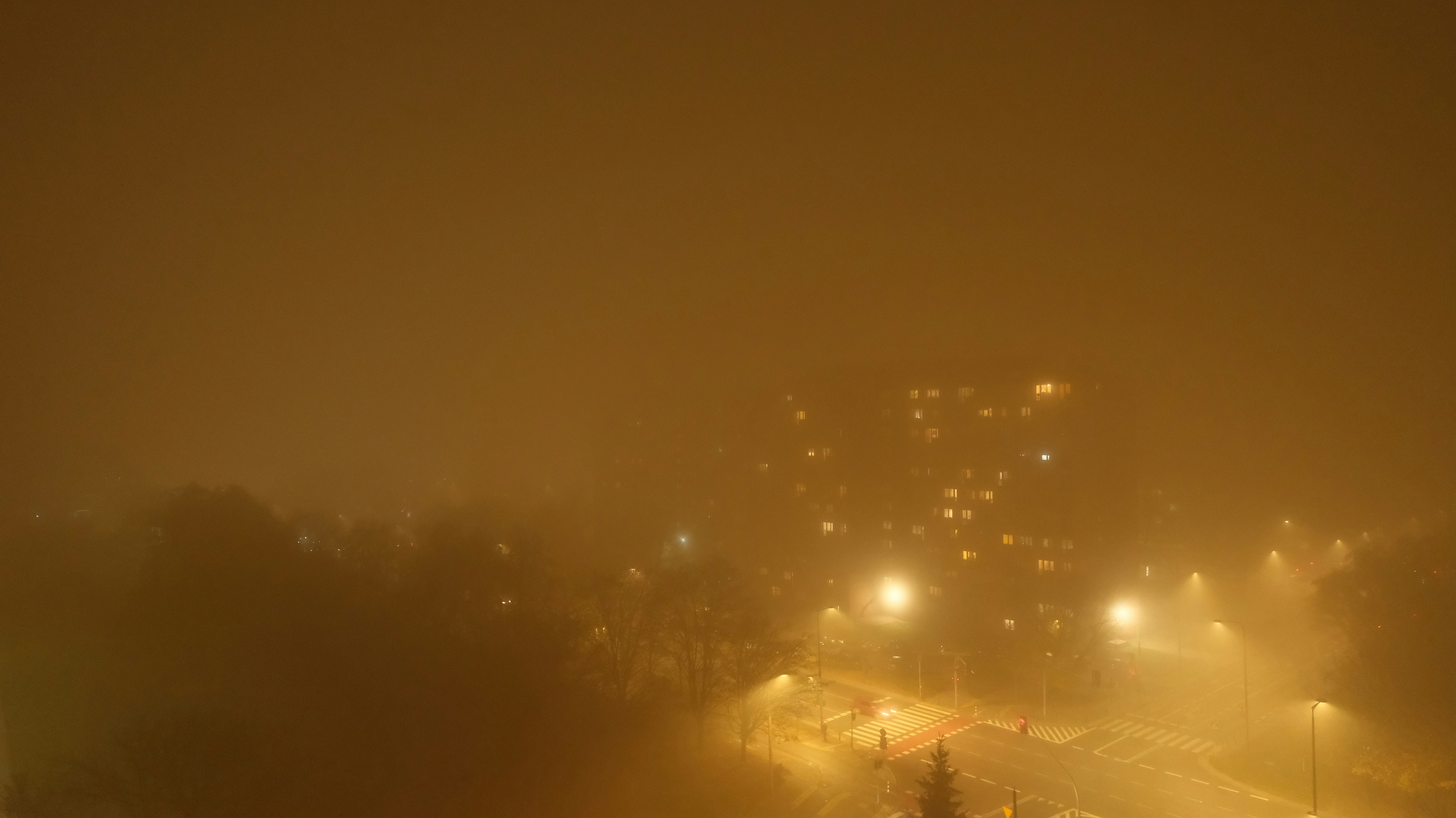 Veil of Urban Mystery: A Foggy Night Scene