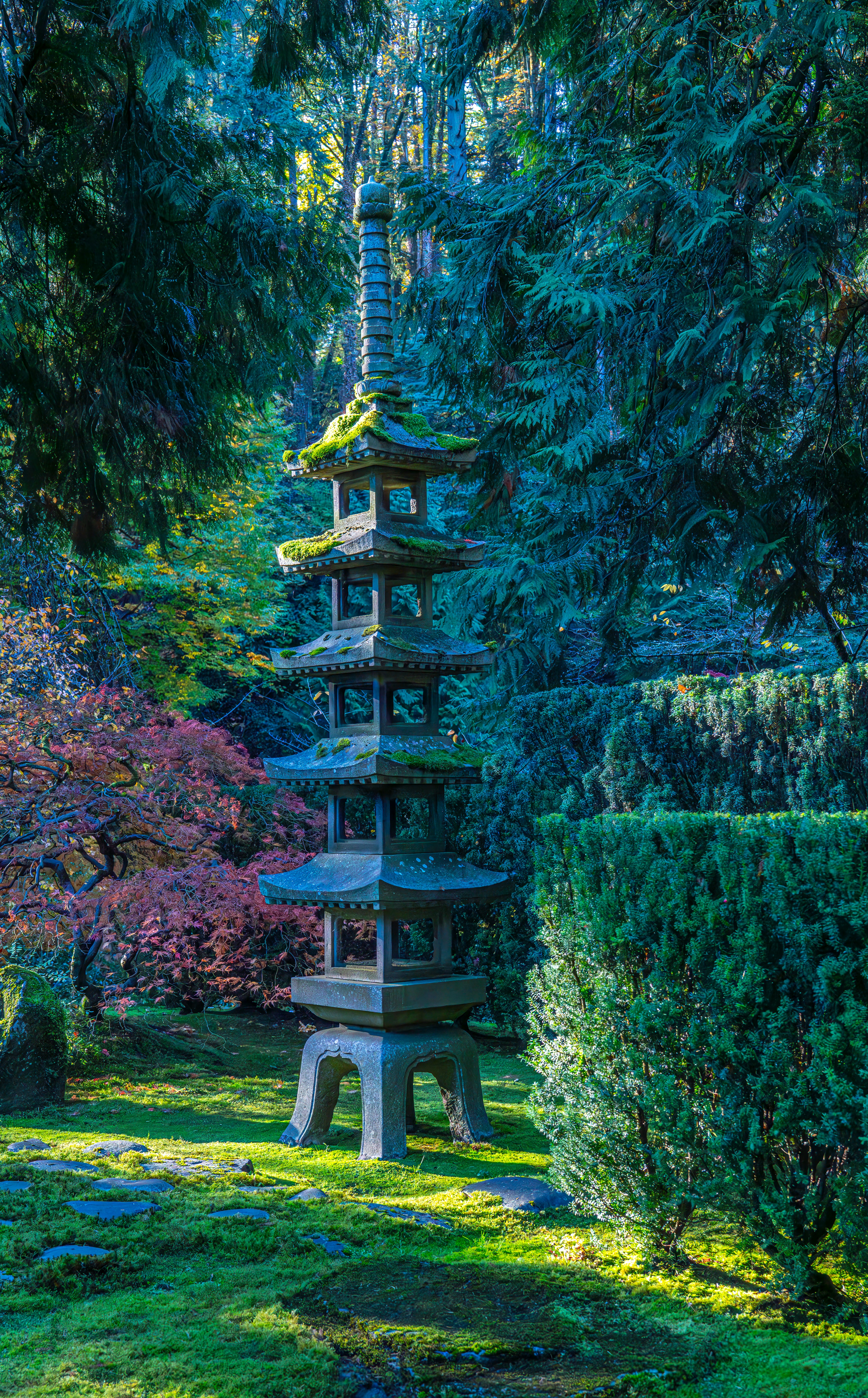 Zen Lantern in the Moss-Green Monastery Garden