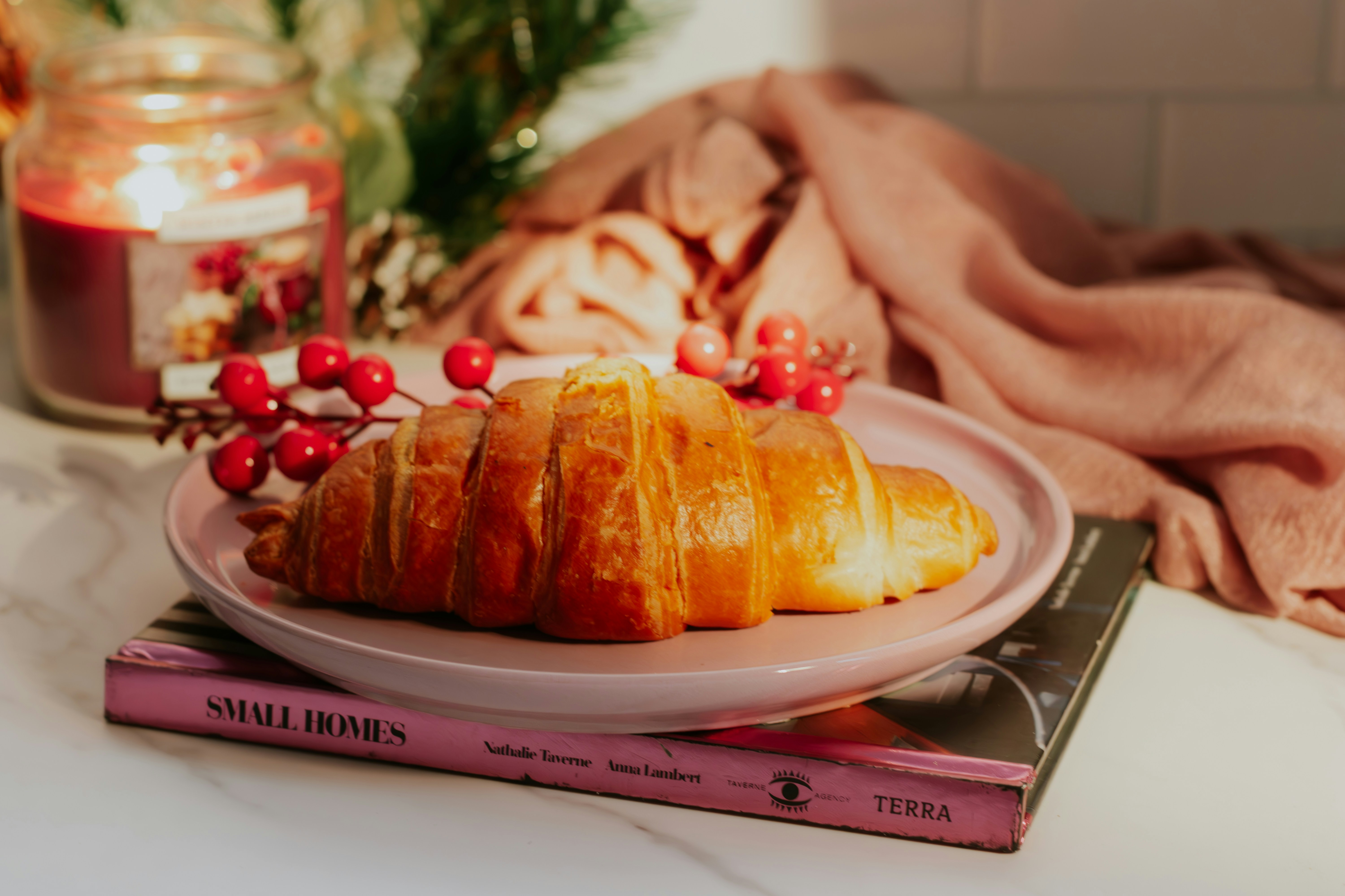 Rosy Glow Croissant: a quiet kitchen still life